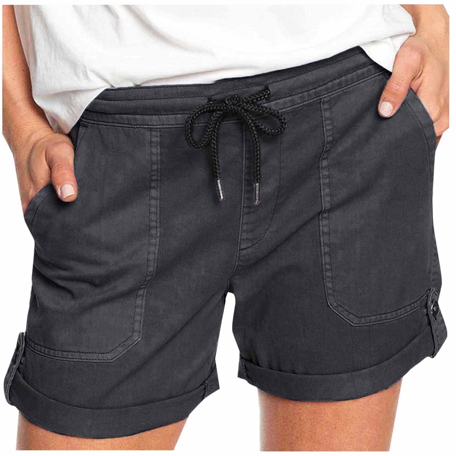 Pants for Women Trendy Summer Solid Color Straight Elastic Waist Pocket ...