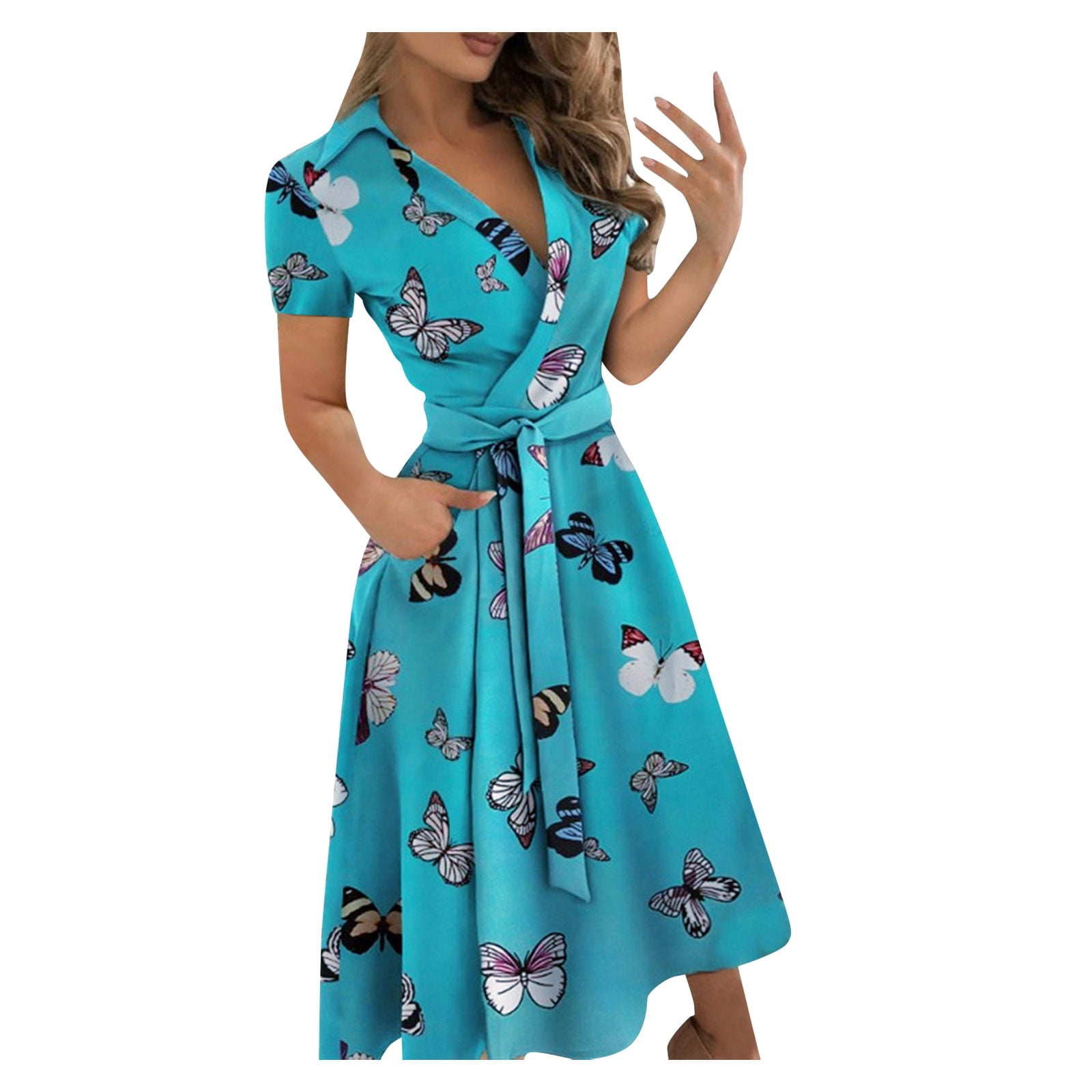 ZMHEGW Summer Dresses For Women 2023 Print V-Neck Lacing Slim Body Wrap ...