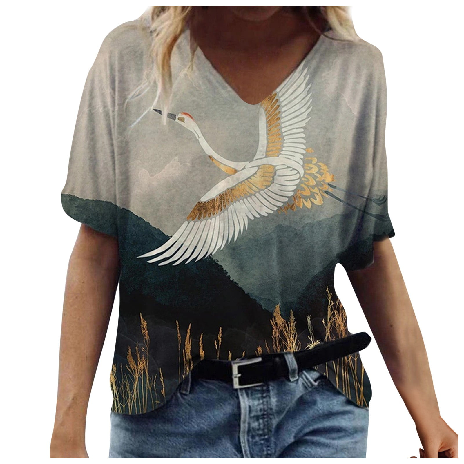 ZMHEGW T Shirts For Women Graphic Vintage Sleeve Tops Fashion Casual ...