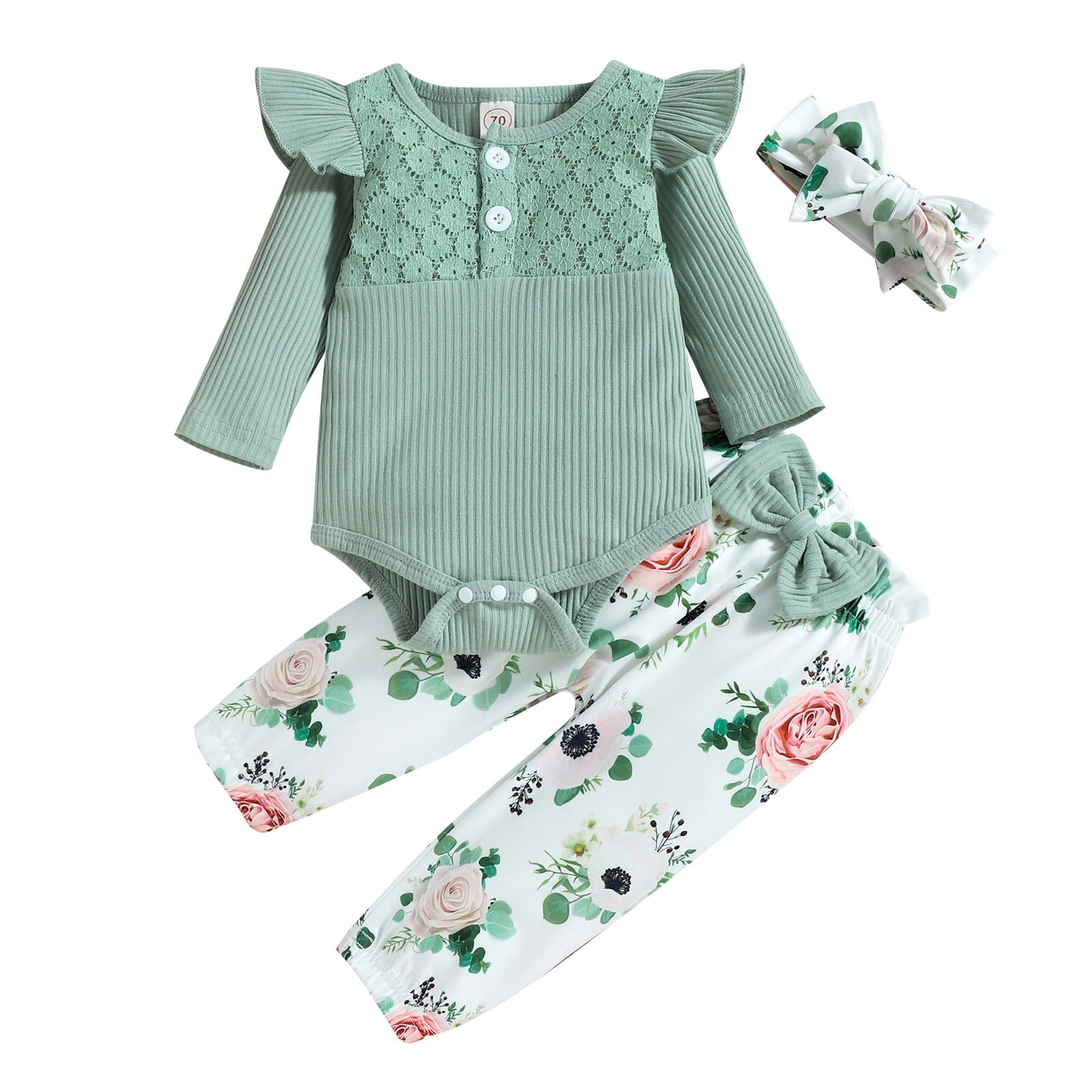ZMHEGW Infant Girl Clothes Set, 12-18 Months, Ribbed Romper, Floral ...
