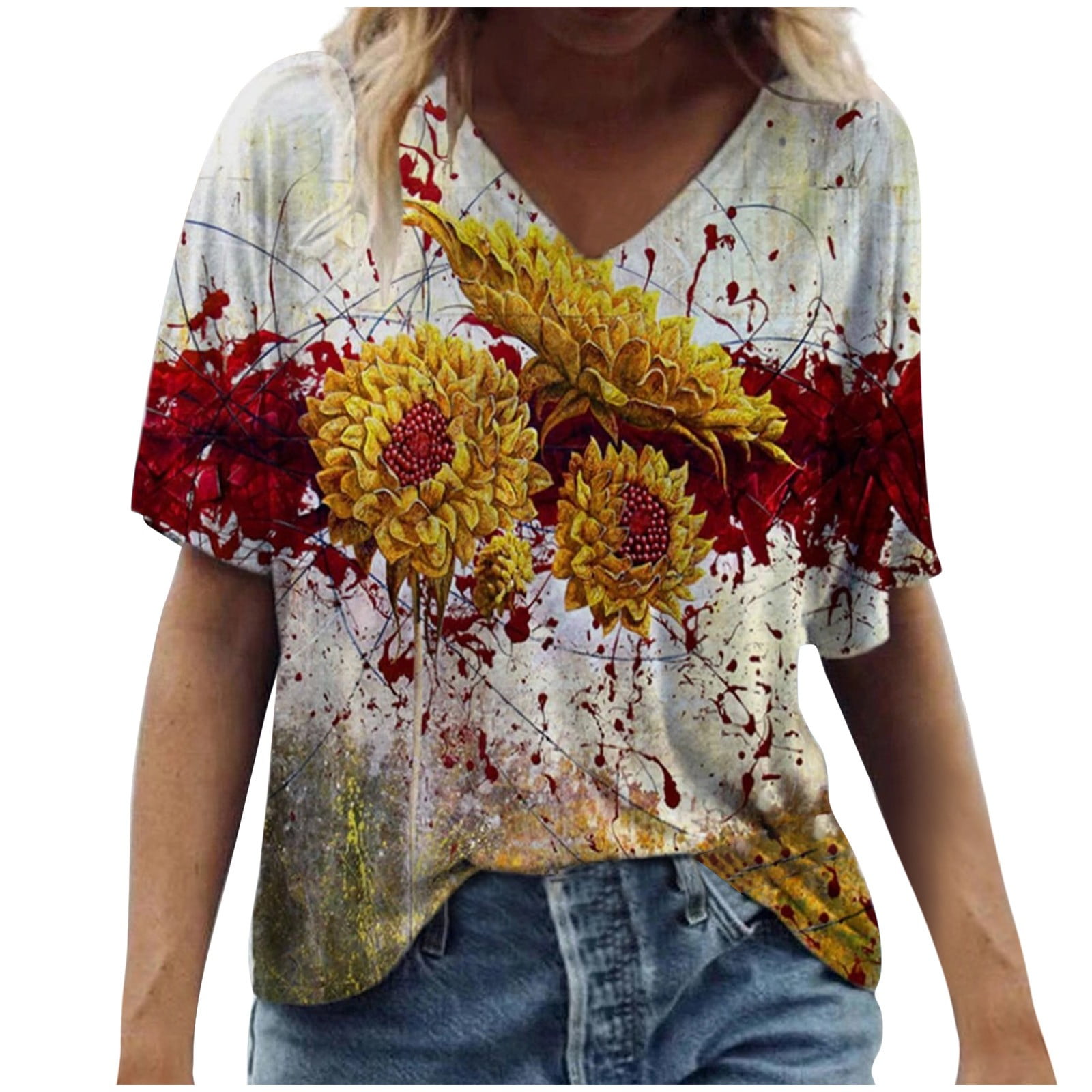 ZMHEGW Womens T Shirts Trendy Graphic Tops Scenic Size Printing Fashion ...