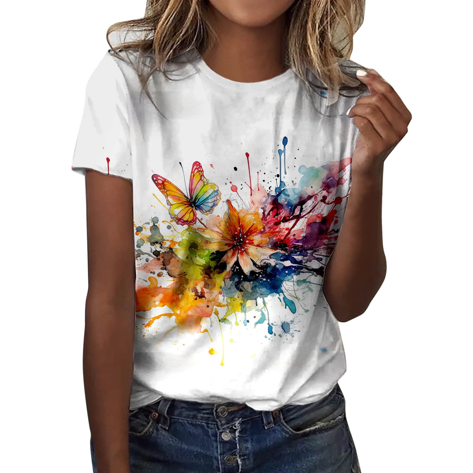 ZMHEGW Womens T Shirts Trendy Summer Casual Fashion Round Neck Short ...