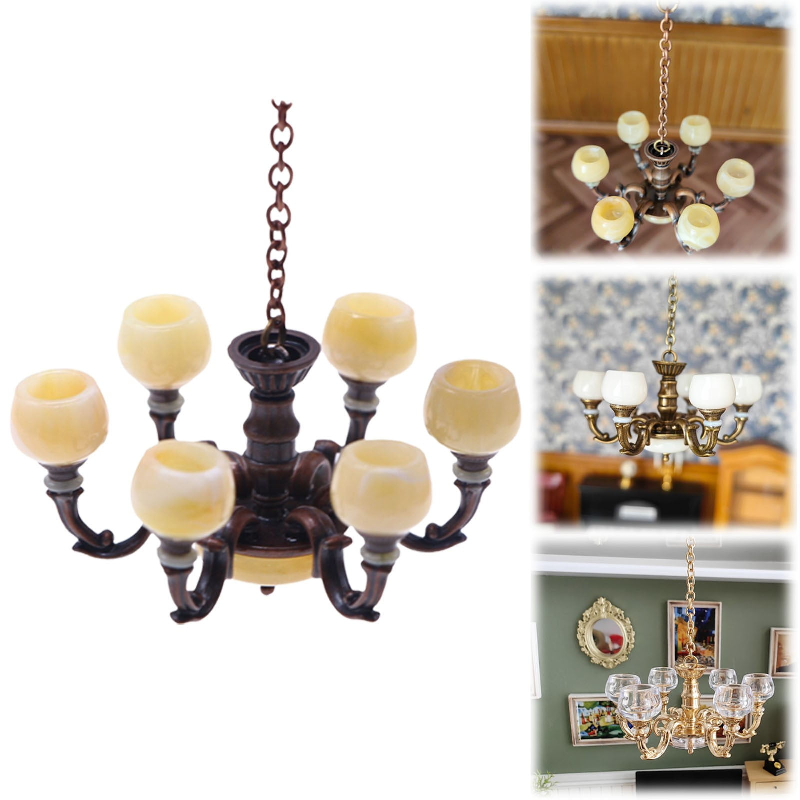 ZMKIAG 1:12 Scale Dollhouse Chandelier Lights, Exquisite Miniature Chandeliers Hanging Lighting ...