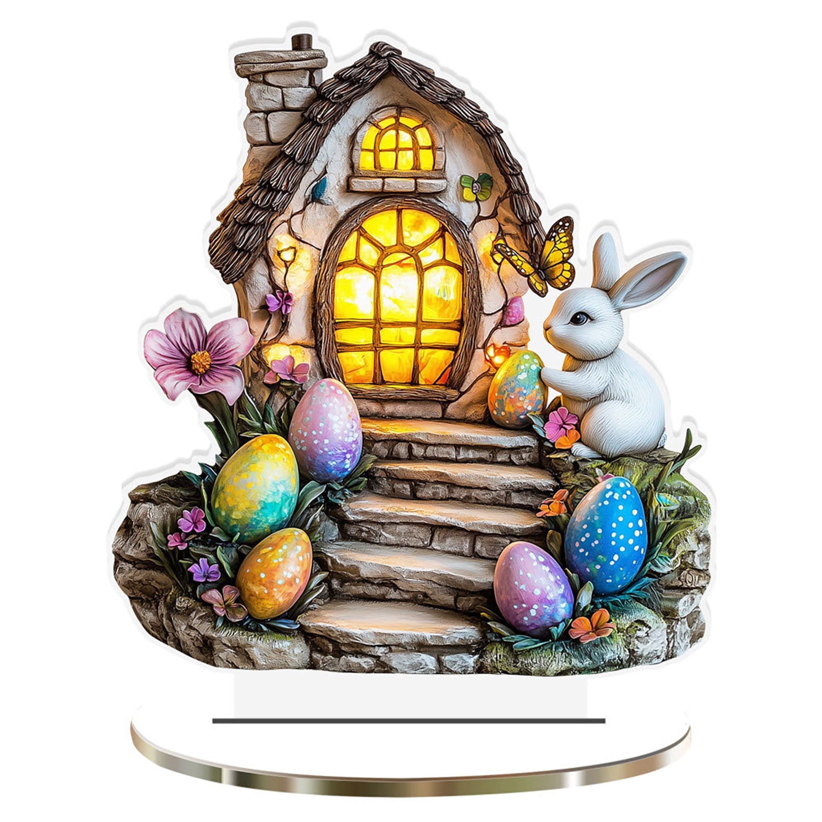 ZMKIAG 3D Easter Bunny Acrylic Village Building - Easter Decorations ...