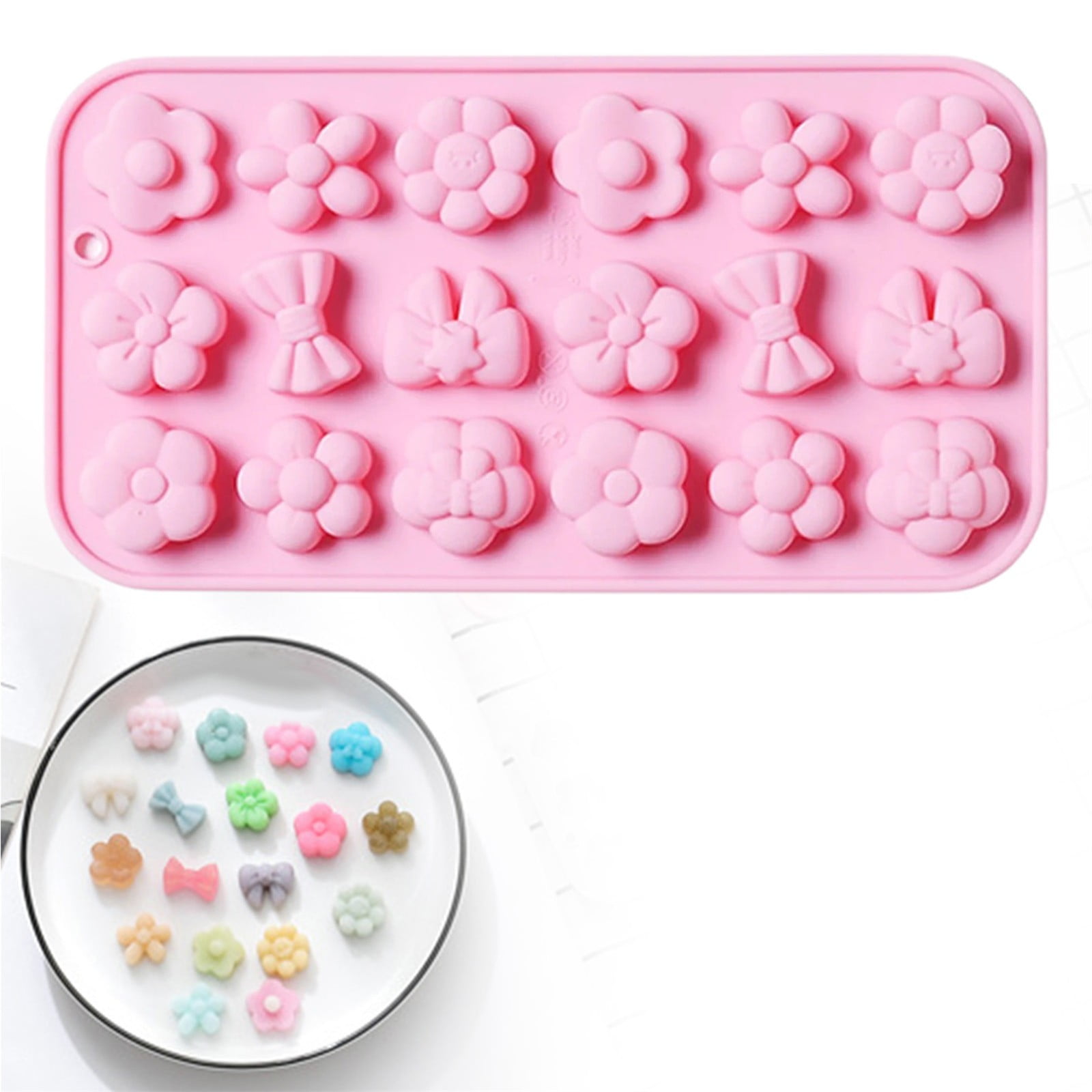 ZMKIAG Cute Flower & Bow Shape Silicone Mold, 18 Grids Non-stick Small ...