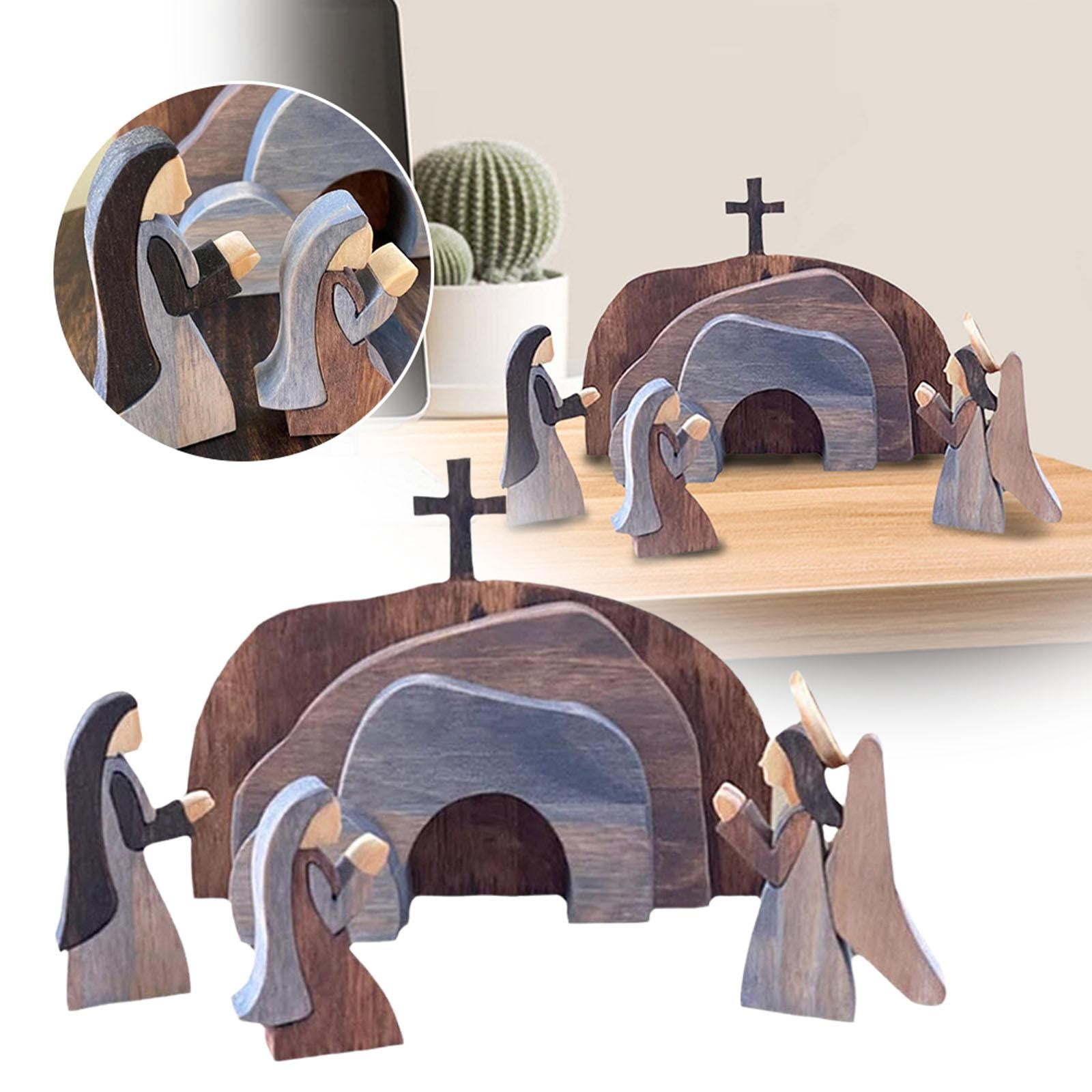 ZMKIAG Easter Resurrection Wooden Tomb Tray Decor - Religious Scene ...