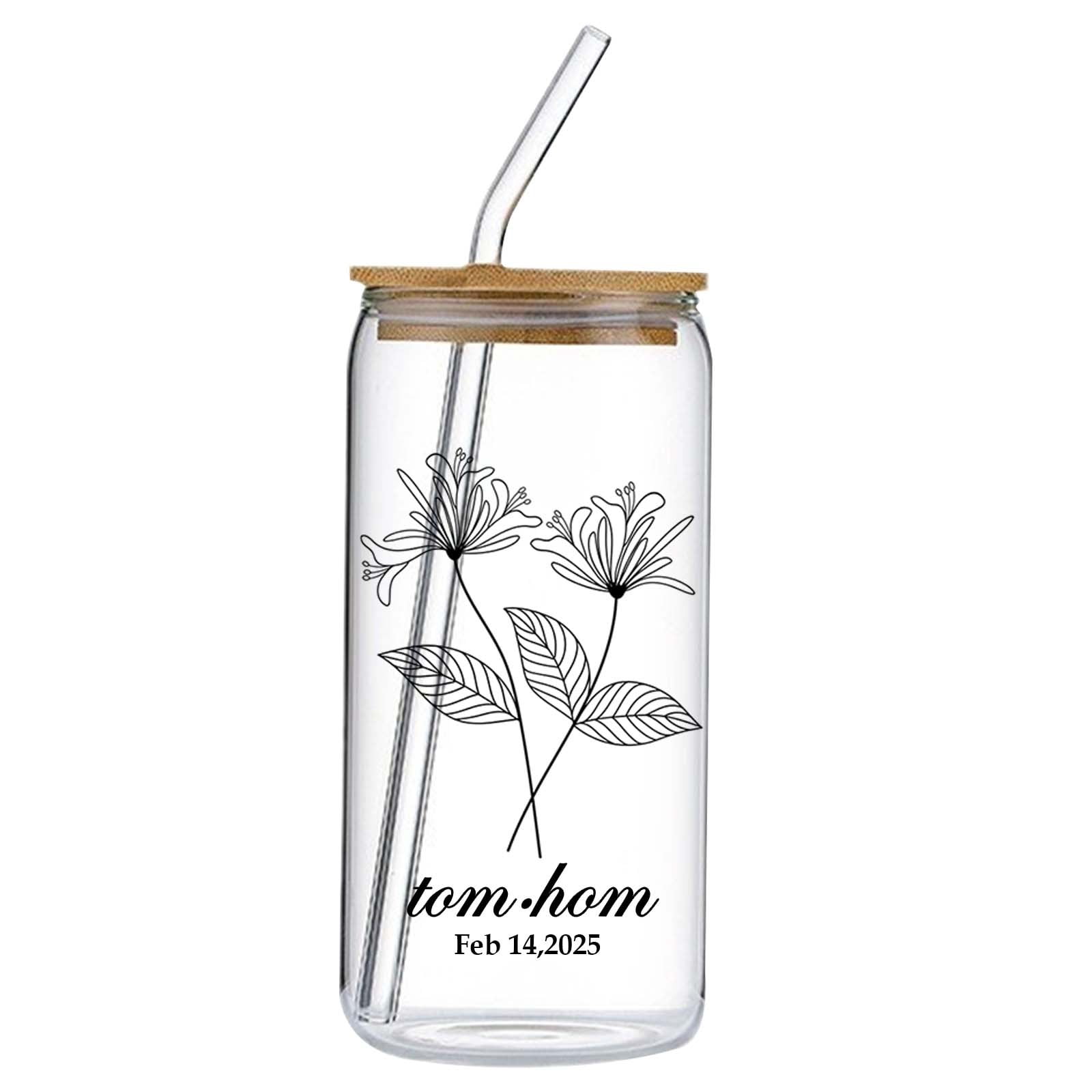 ZMKIAG Glass Cup, Personalized Birth Flower Glass Tumbler - Custom 16oz ...
