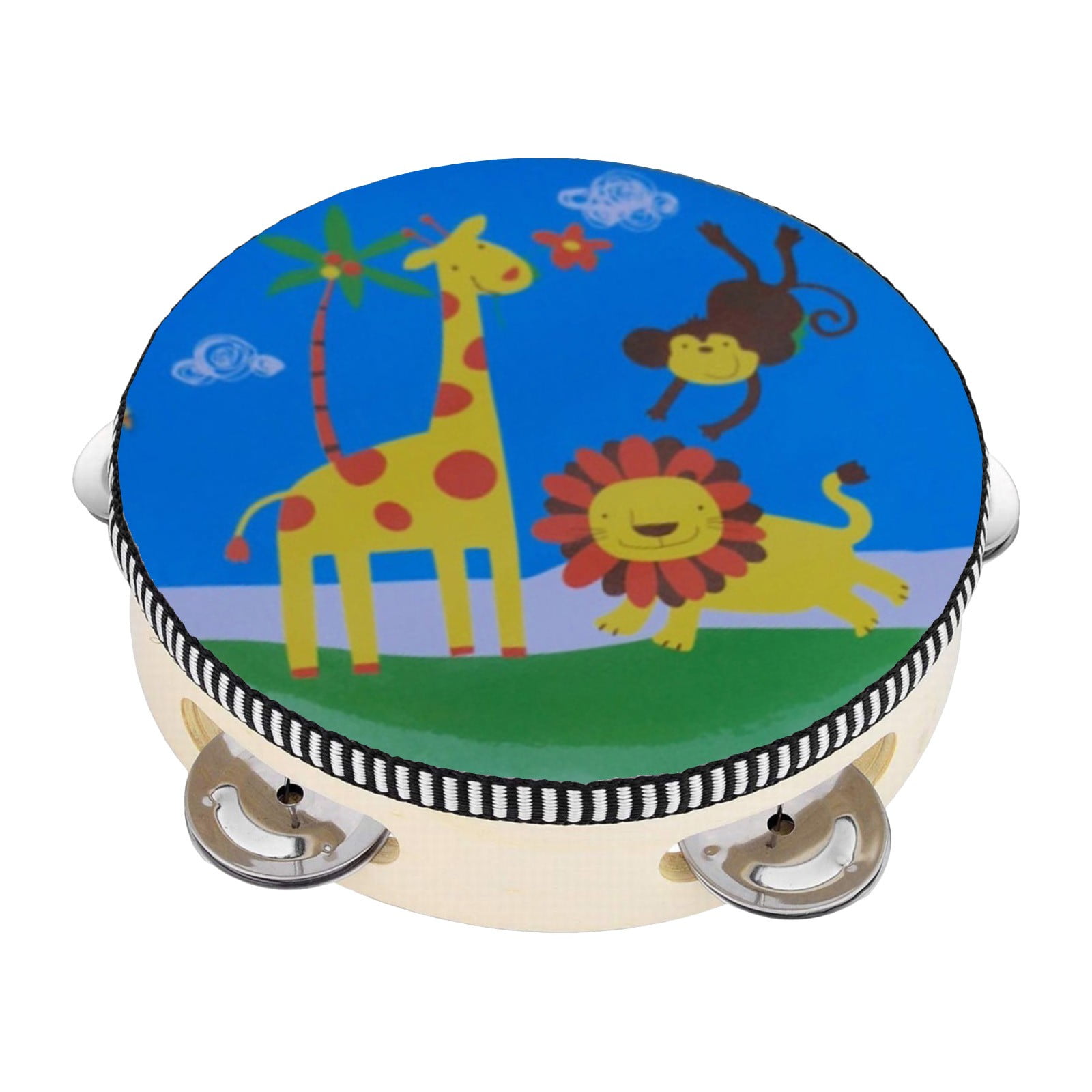 ZMKIAG Hand Held Wooden Cartoon Tambourine Percussion Instrument ...