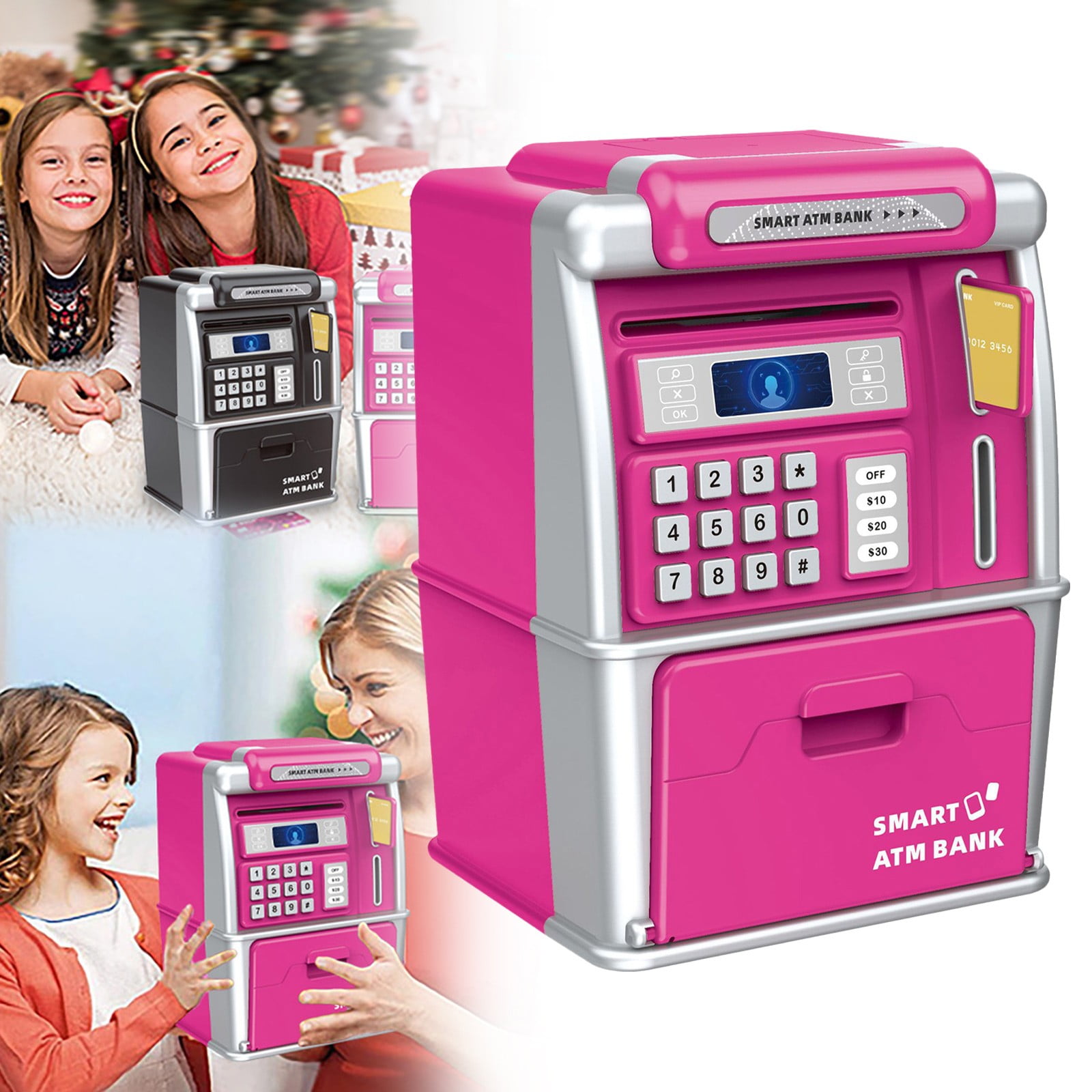 ZMKIAG Kids Atm Piggy Bank, Realistic Real Money Atm Machine with Debit Card & Cash Recognition ...