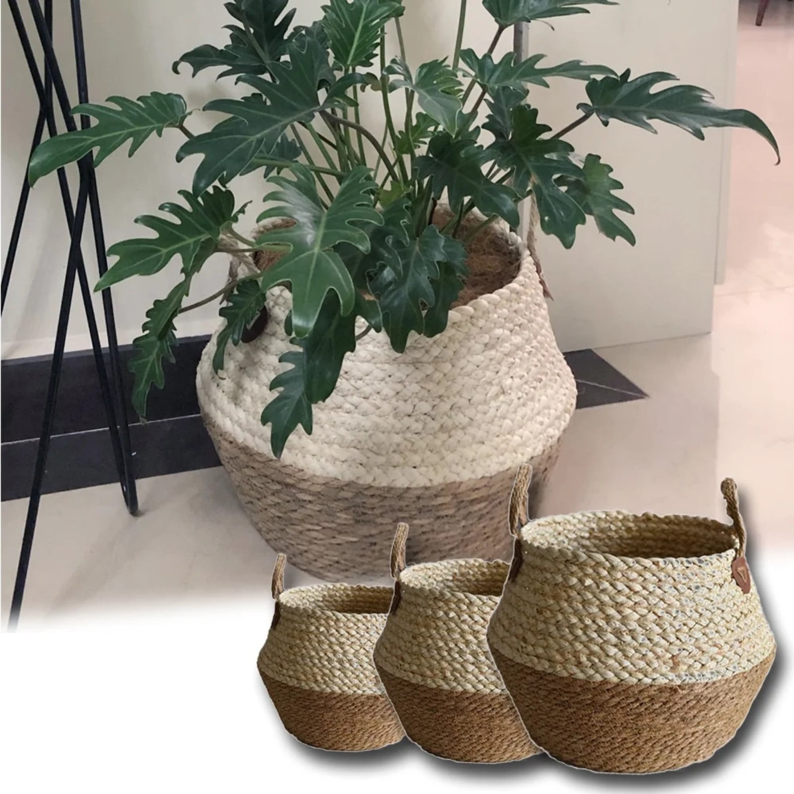 ZMKIAG Large Capacity Natural Color Woven Planter Baskets with Sturdy ...
