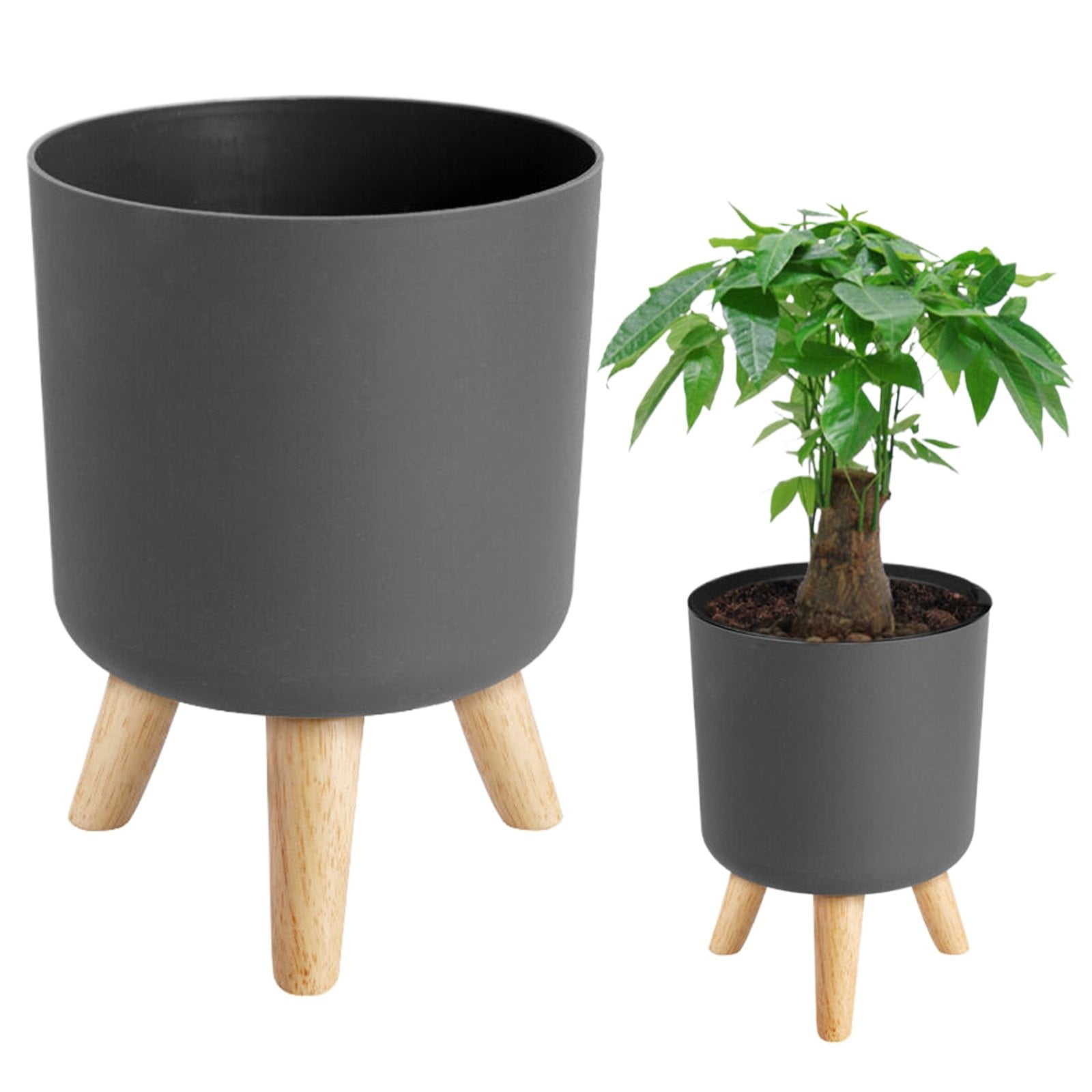 ZMKIAG Modern Plant Pots with Wooden Legs Holder , Wood Plant Stand ...
