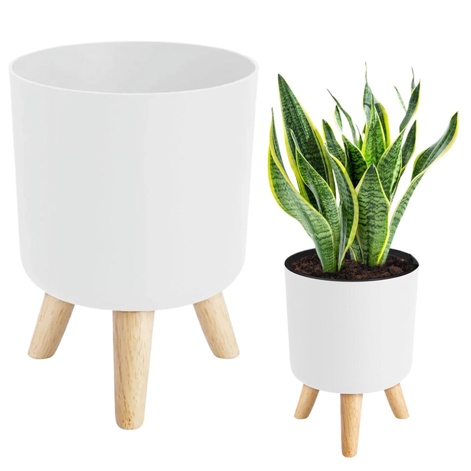 ZMKIAG Modern Plant Pots with Wooden Legs Holder , Wood Plant Stand ...