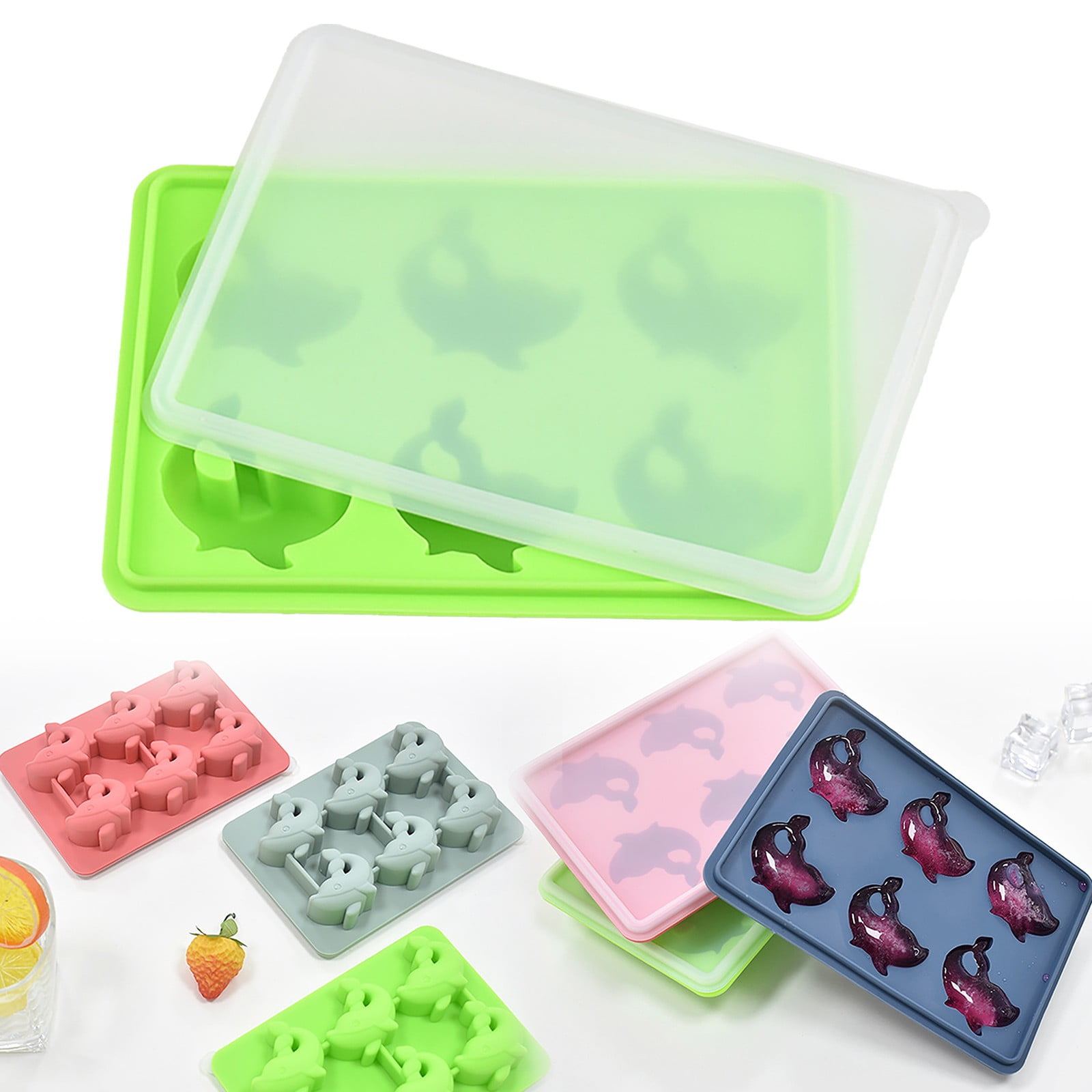 ZMKIAG Silicone Dolphin Ice Tray, 3D Cute Dolphin Shaped Ice Cube Trays ...
