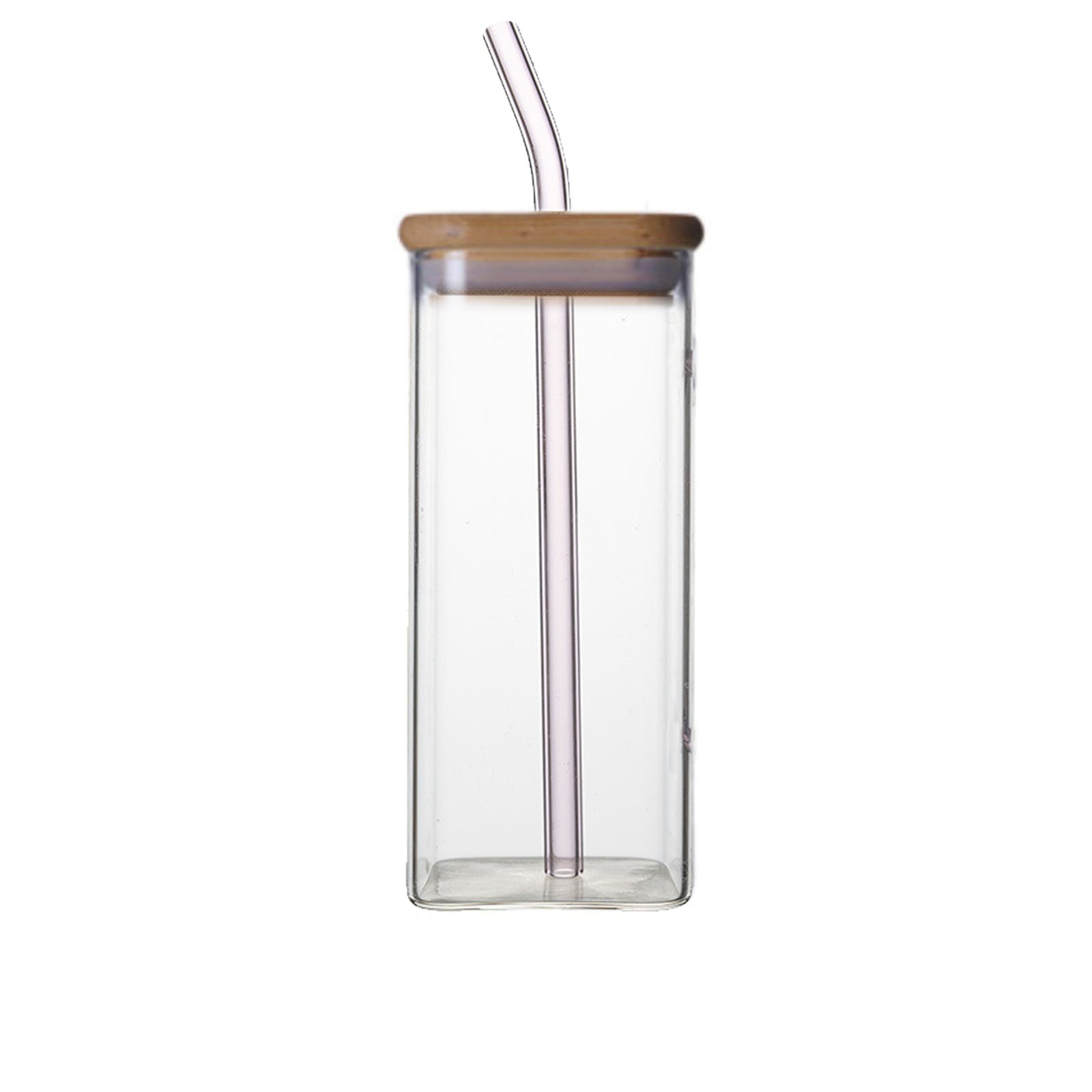 ZMKIAG Square Heat Resistant Coffee Glass Cup with Straw and Lid Sealed ...