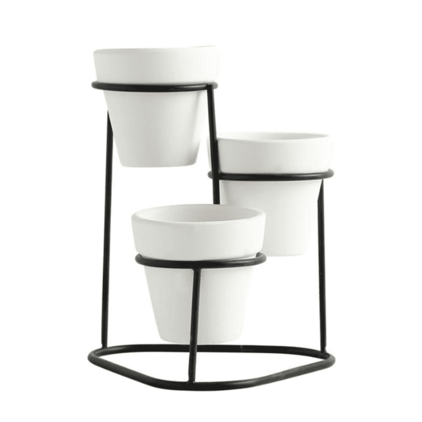 ZMKIAG Triple Ceramic Planter with Metal Stand - Modern Indoor/Outdoor ...
