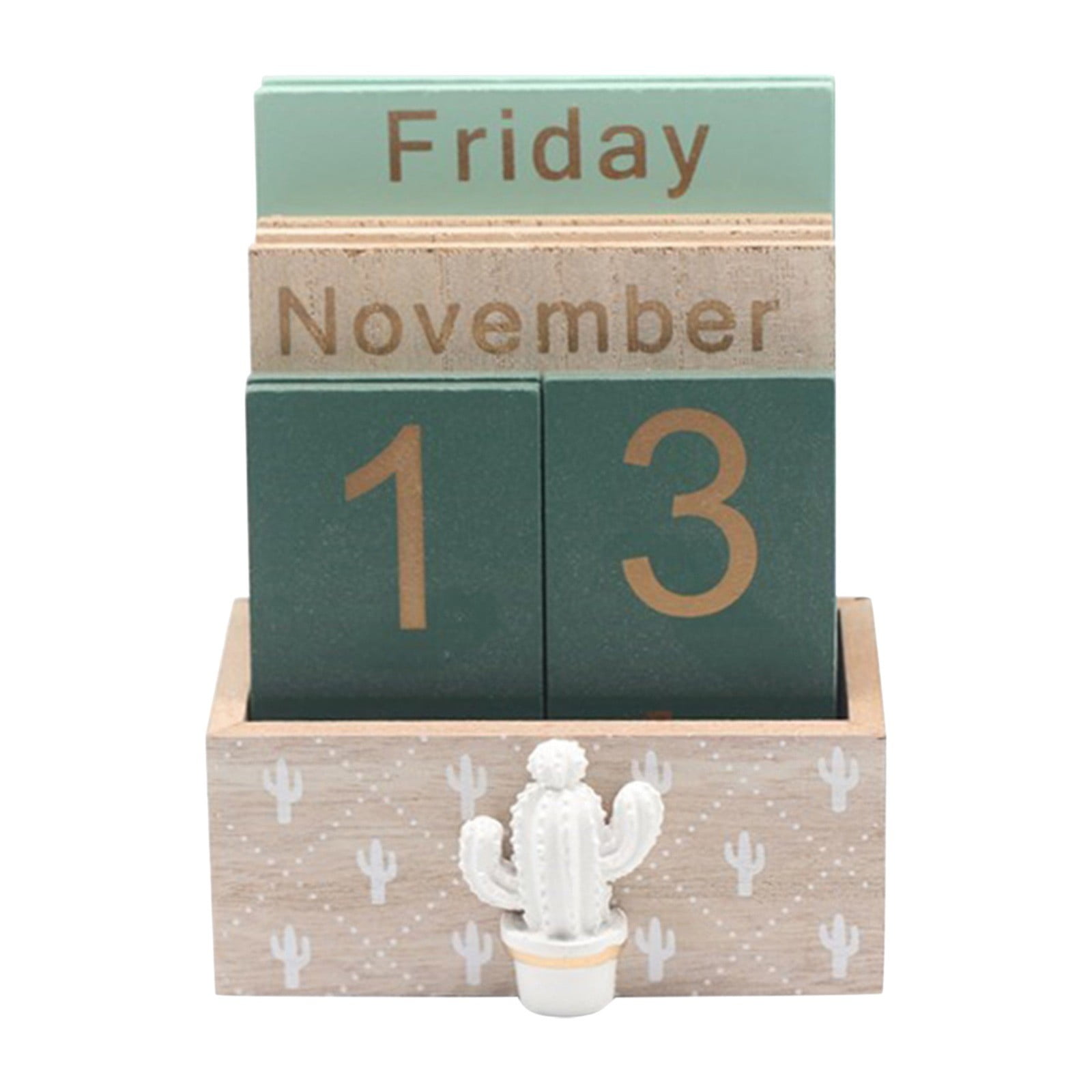 ZMKIAG Vintage Wood Block Perpetual Calendar- Reversible Wood Desk ...