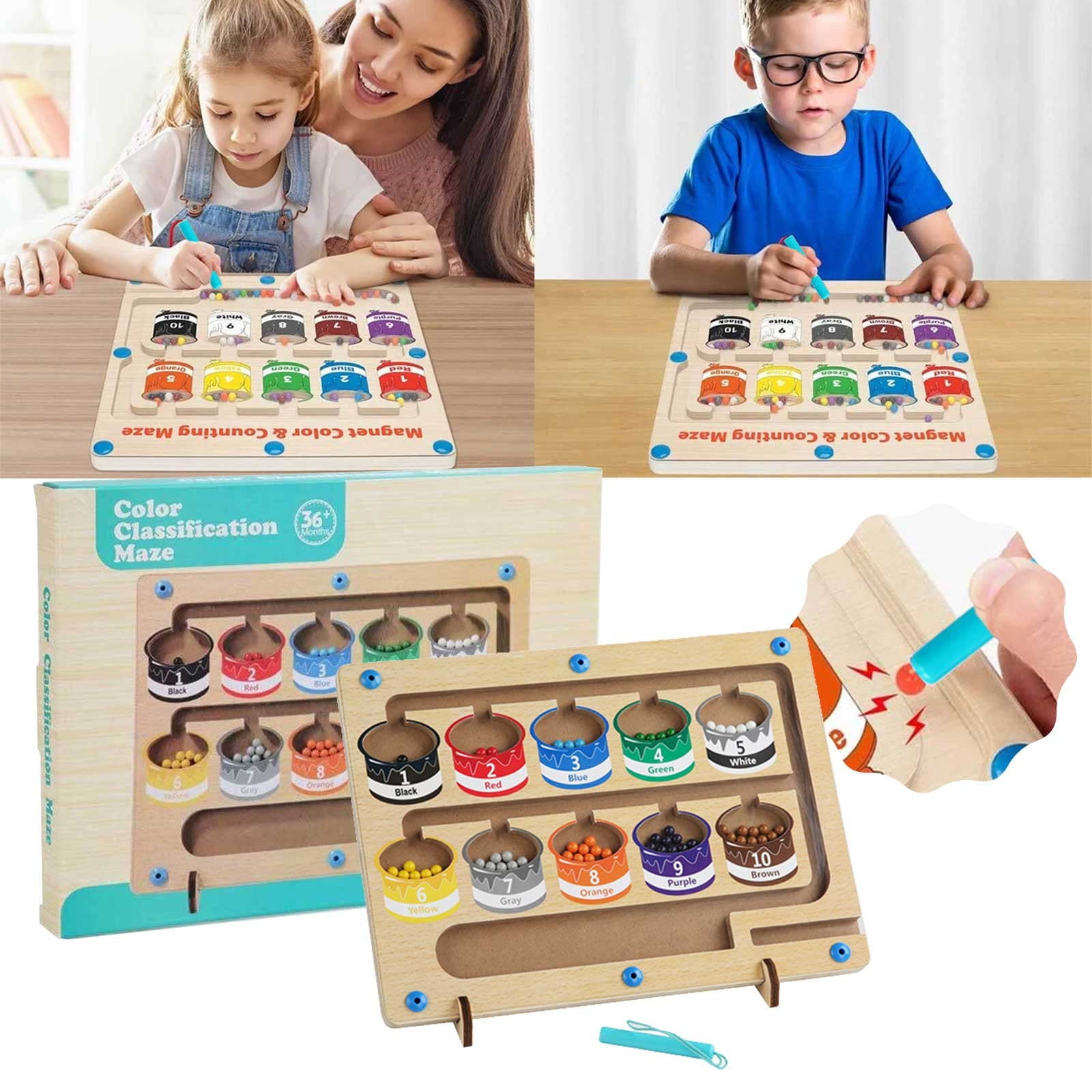ZMKIAG Wooden Magnet Maze Board Game, Magnetic Color & Number Maze ...