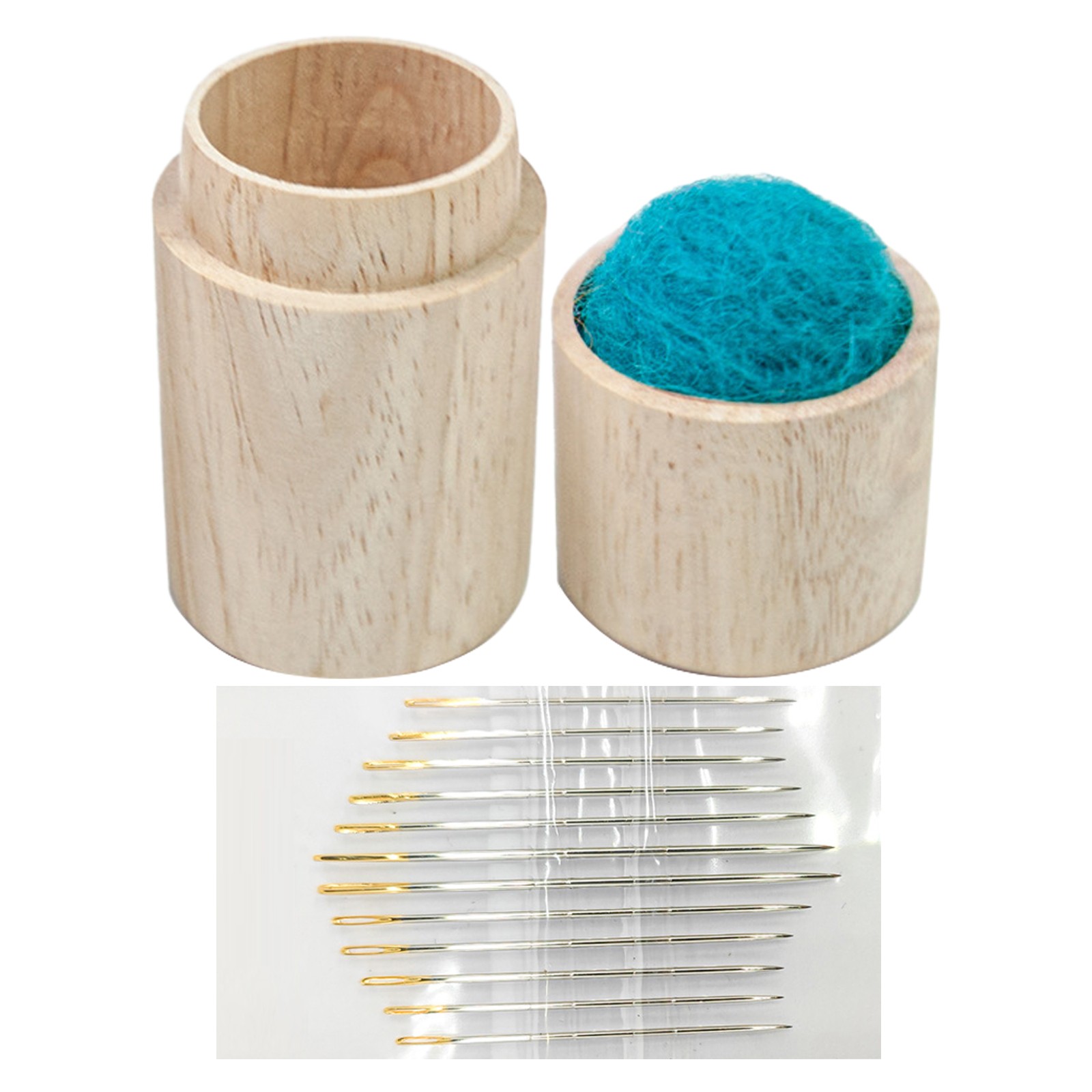 ZMKIAG Wooden Sewing Needle Holder Set with Pincushion Lid and 12 ...