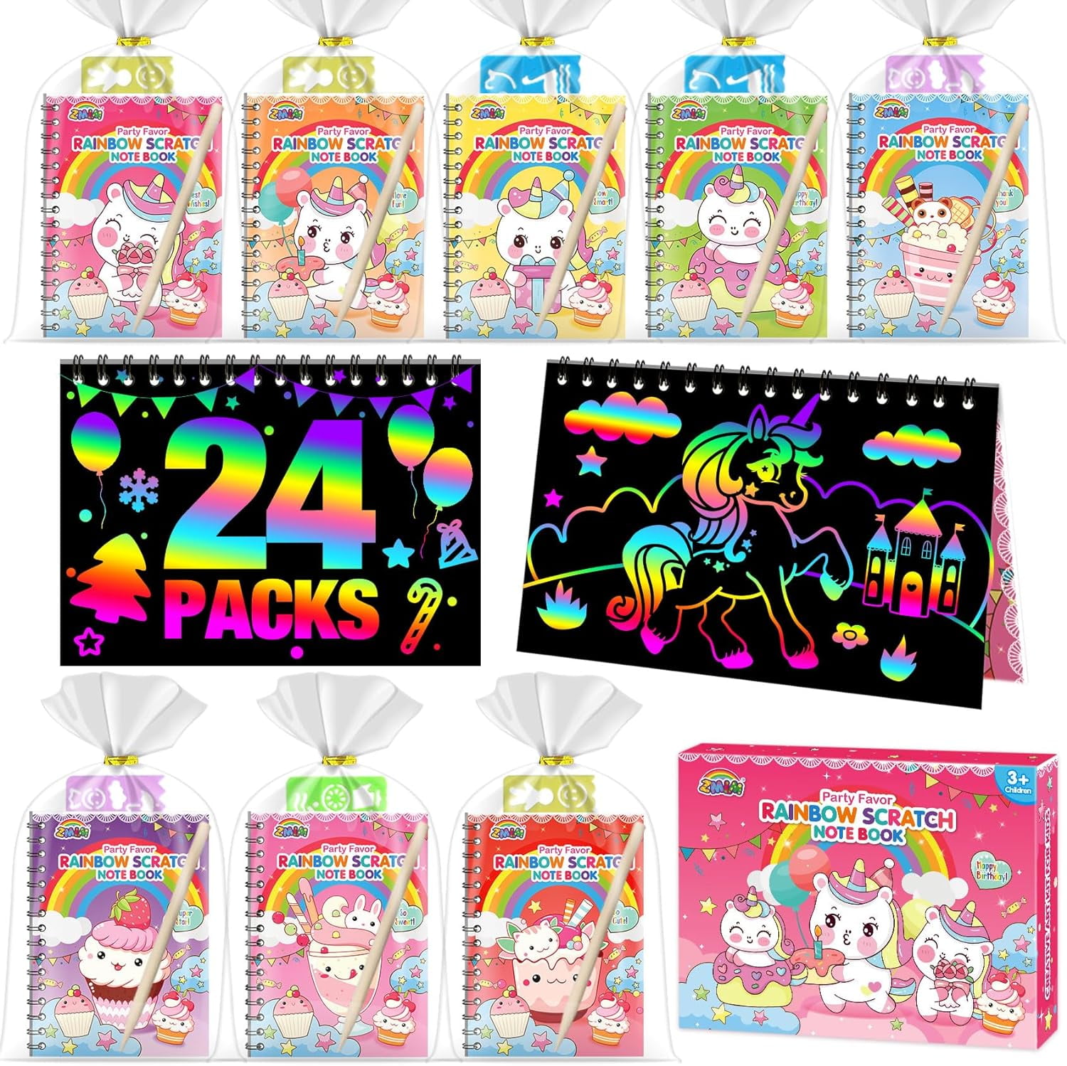 ZMLM Kids Scratch Party Favors Gifts: 24 Pack Unicorn Scratch Art ...