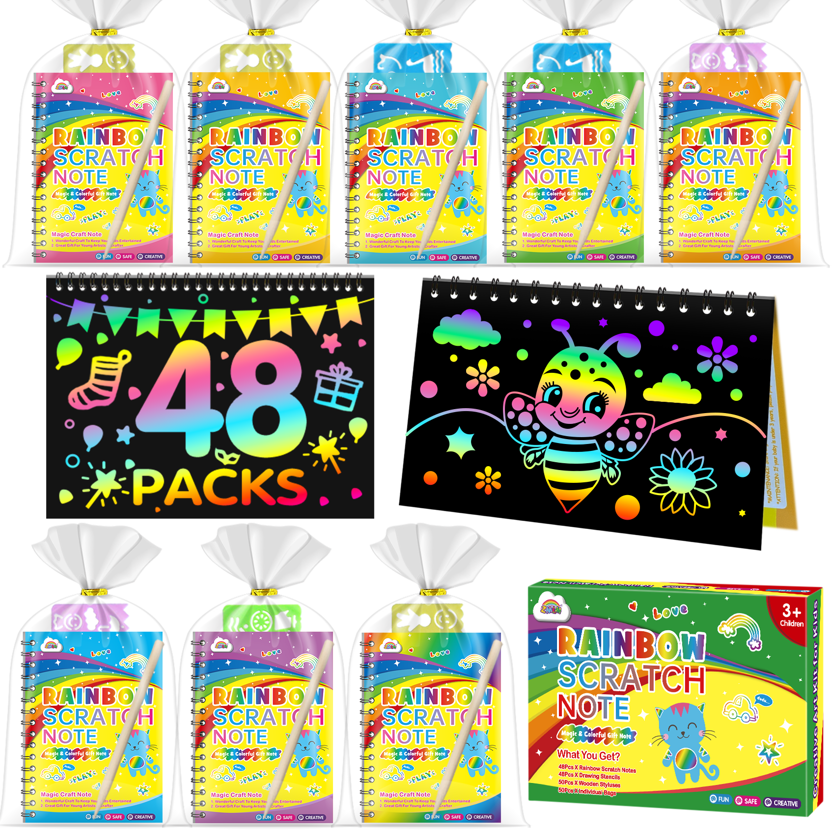 ZMLM Rainbow Scratch Paper Art Sets: 48 Pack Rainbow Scratch Paper Art ...
