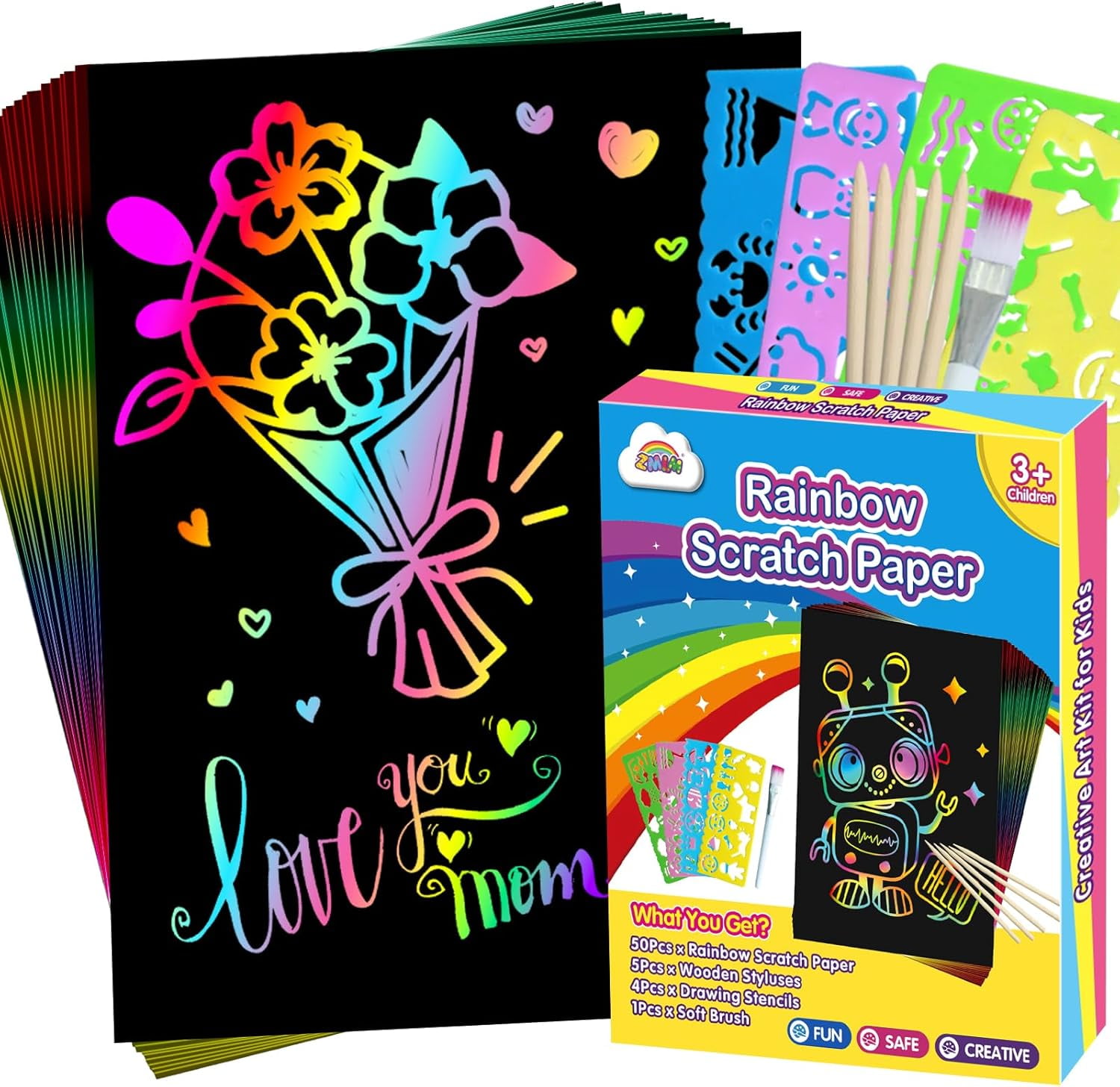 ZMLM Easter Basket Essentials, 60PCS Rainbow Scratch Paper Craft Kit ...