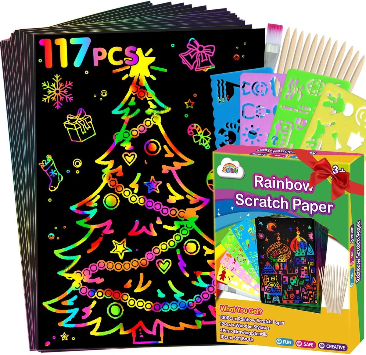 ZMLM Rainbow Scratch Paper Kit: 117Pcs Magic Art Craft Stuff Supplies ...
