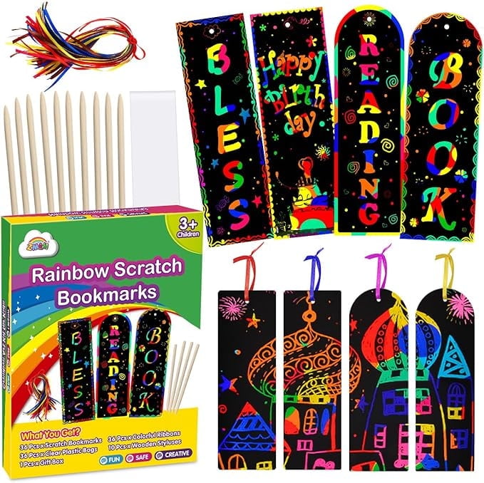 ZMLM Scratch Paper Art Bookmarks Kits,36 Set 2 Style Magic Rainbow DIY ...