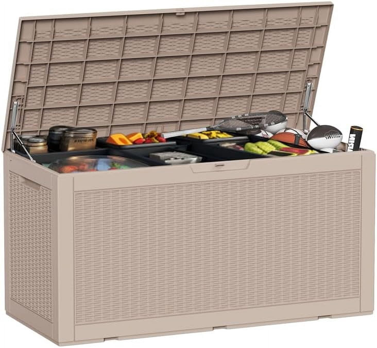 ZMMOO 100 Gallon Resin Deck Box Outdoor Storage Box with Lockable Lid ...
