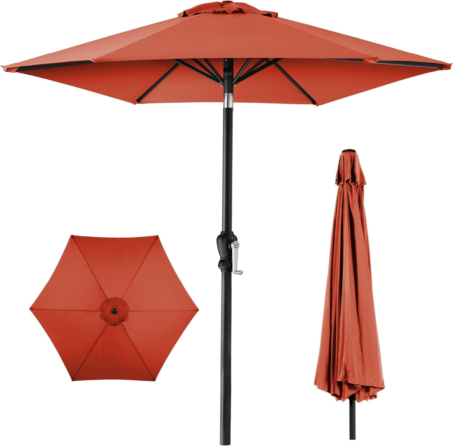 ZMMOO 10ft Outdoor Steel Polyester Market Patio Umbrella w/Crank, Easy Push Button, Tilt, Table ...