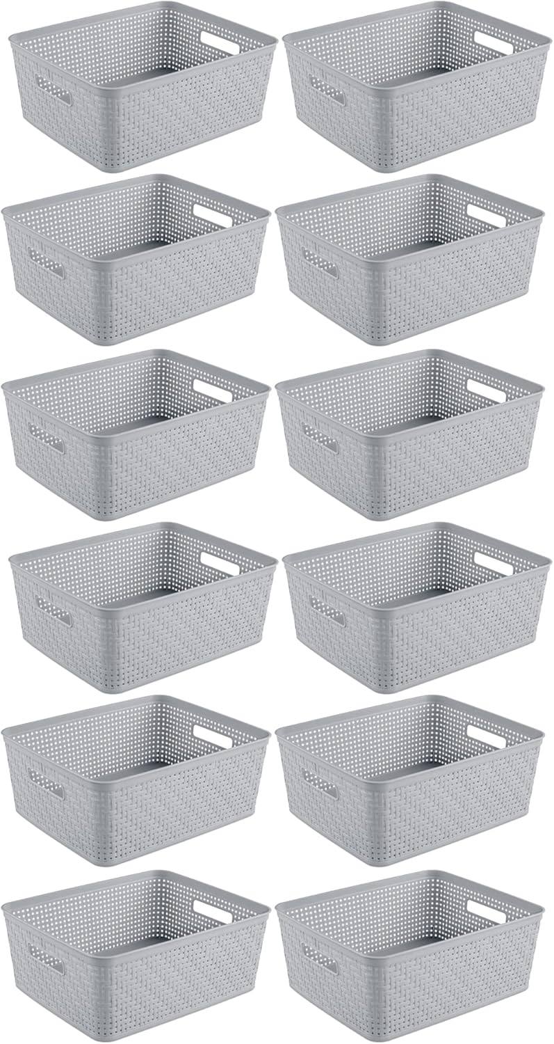 ZMMOO 12 Pack Plastic Storage Bin Organization Containers, Short ...