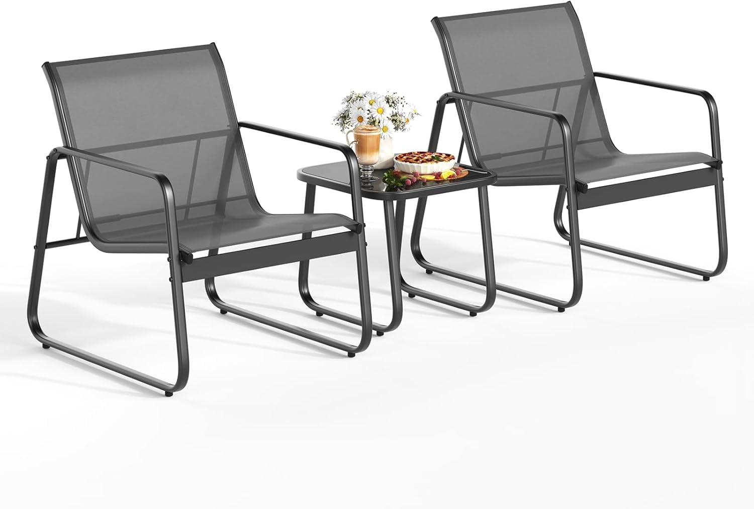ZMMOO 2, Patio Furniture Set with Metal Frame Glass Table, Outdoor ...