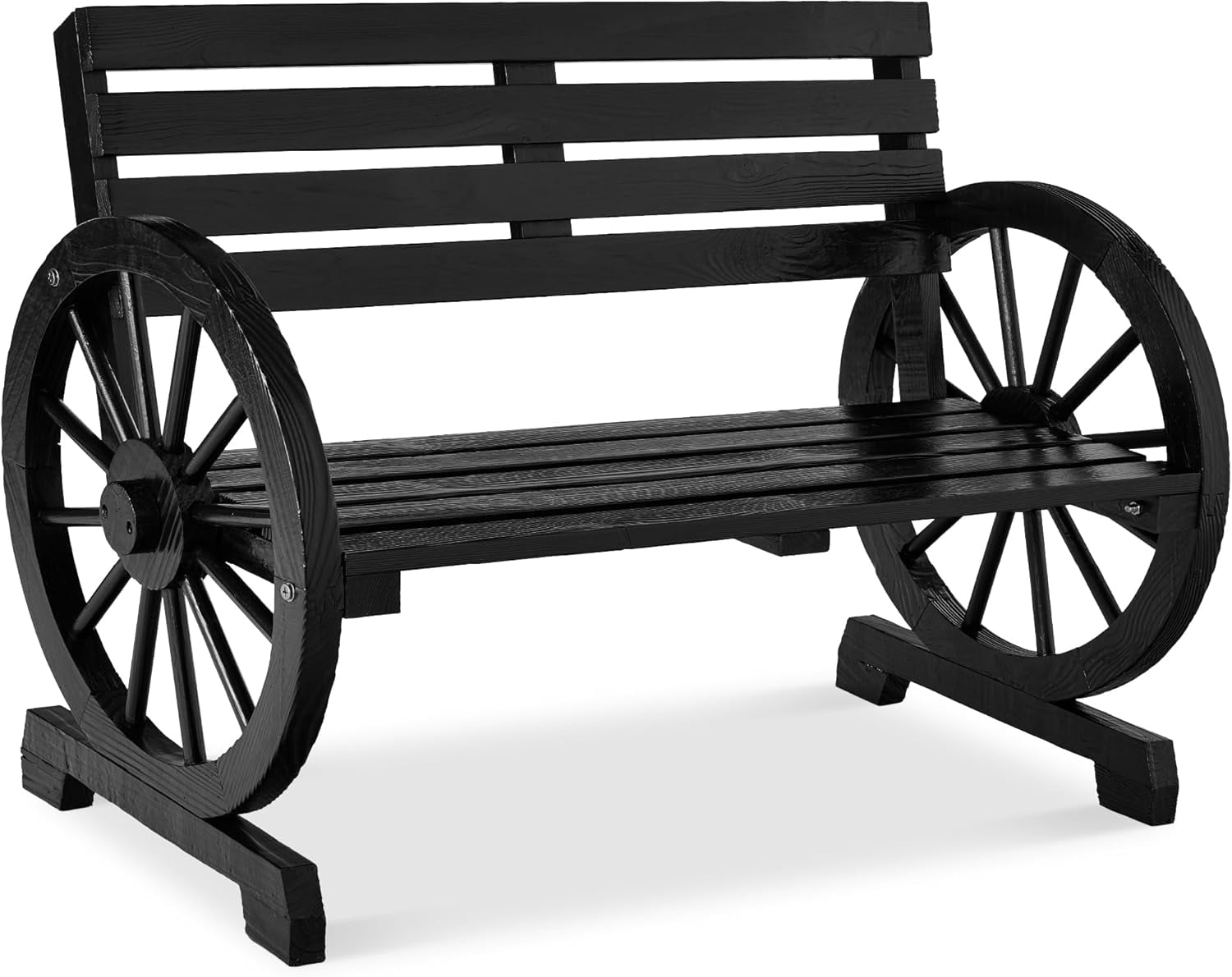 ZMMOO 2-Person Wooden Wagon Wheel Bench for Backyard, Patio, Porch ...
