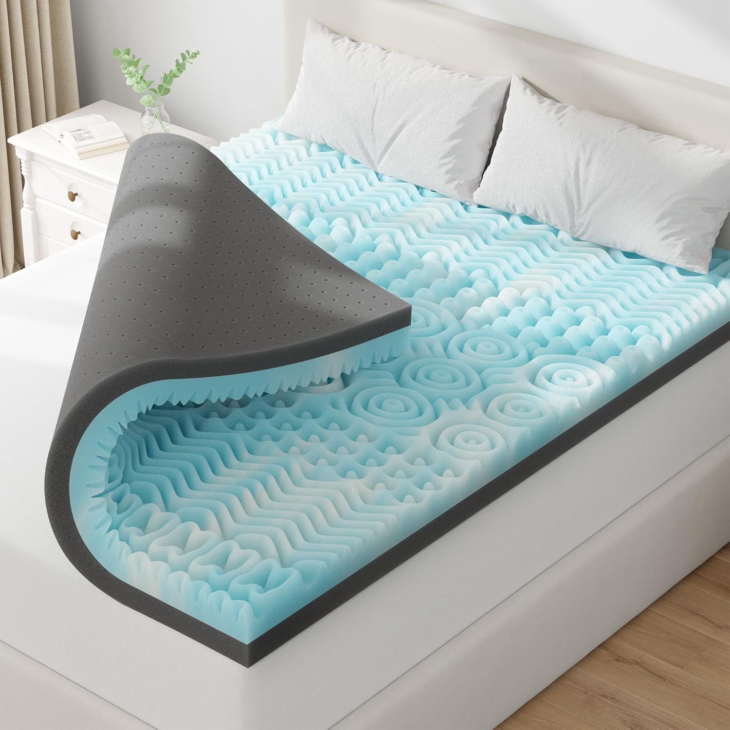 ZMMOO 3 Inch Mattress Topper, 7-Zone Memory Foam Mattress Topper with ...