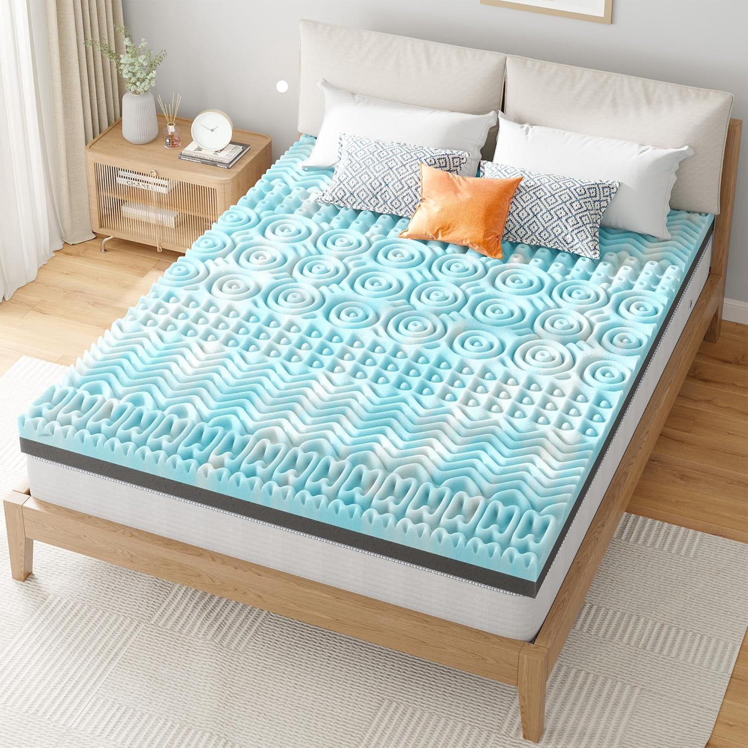 ZMMOO 3 Inch Memory Foam Mattress Topper, 7-Zone Queen Mattress Topper ...