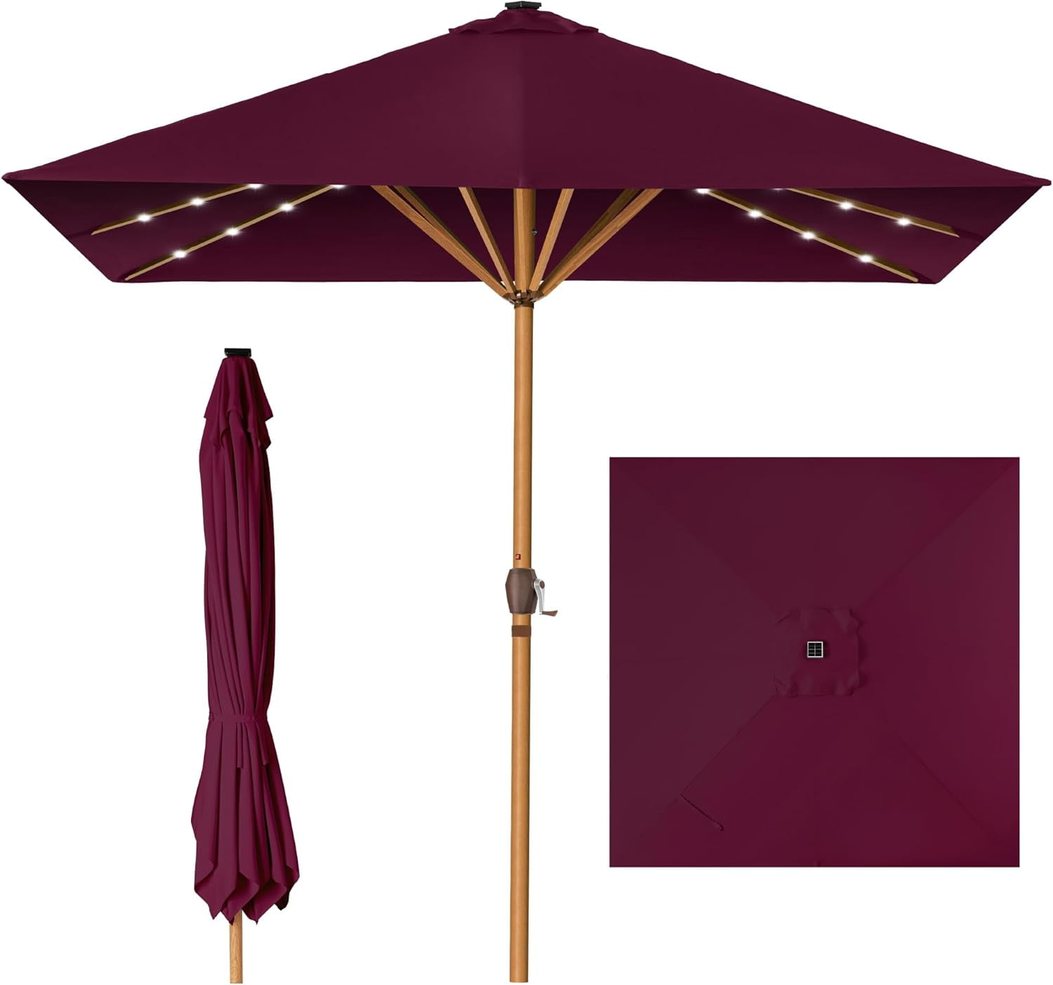ZMMOO 9ft Deep Square Solar Powered LED Lighted Patio Umbrella w ...