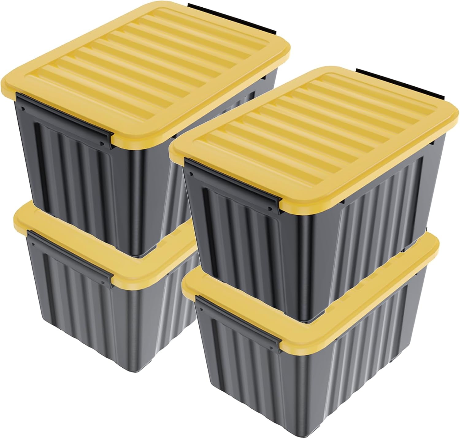 ZMMOO Black/Yellow 72 Quart Plastic Storage Bin, Stackable and Nestable ...