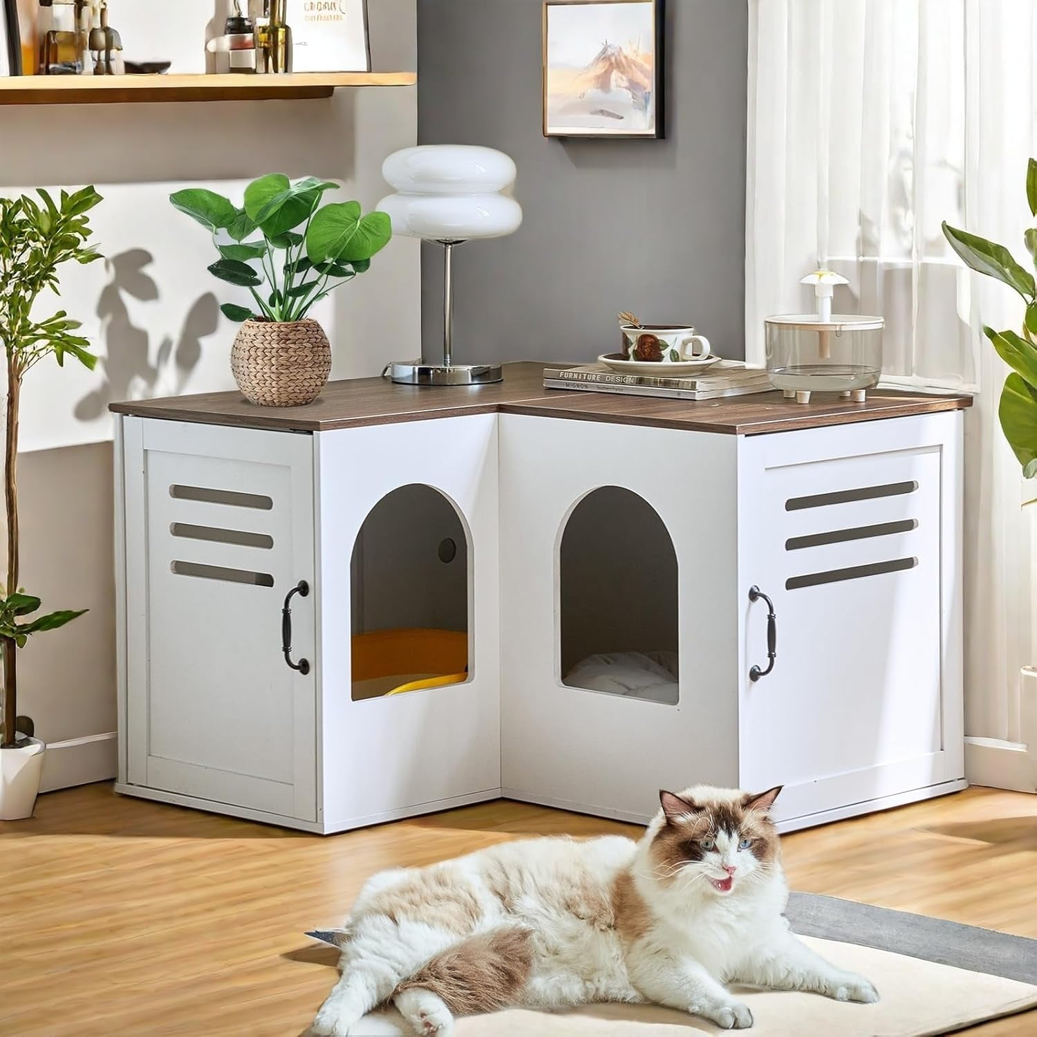 ZMMOO Corner Cat Litter Box Enclosure, 31.5" Hidden Cat Litter Box ...