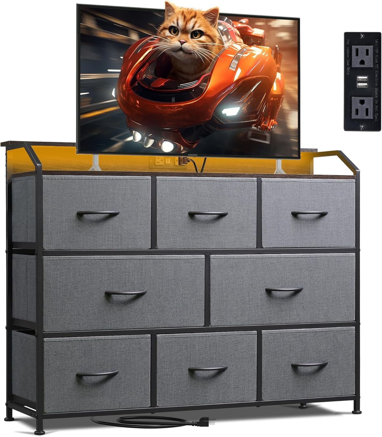 ZMMOO Dresser TV Stand with Power Outlets, Led Dresser for Bedroom ...