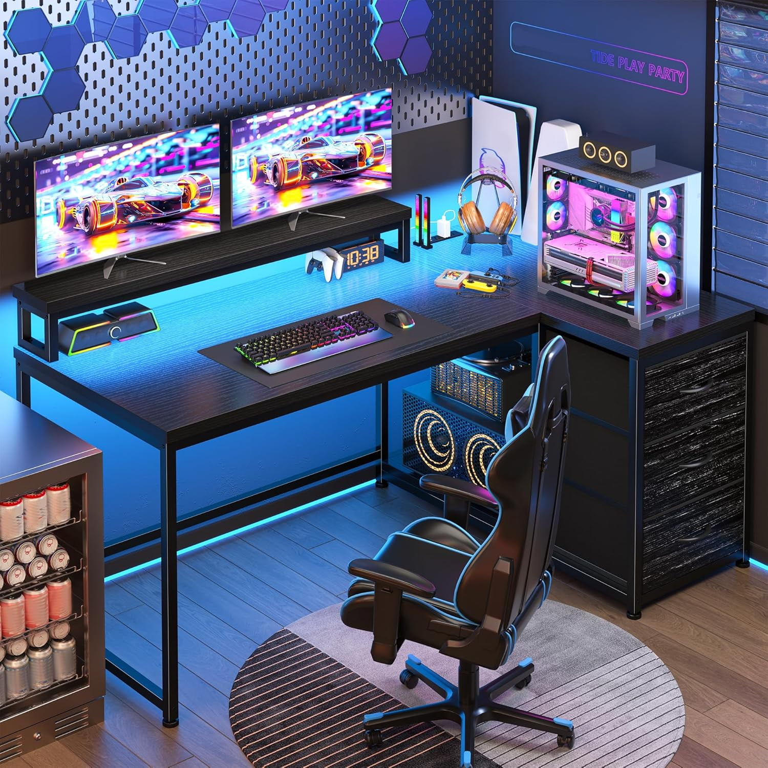 ZMMOO L Shaped Gaming Desk with LED Lights & Power Outlet, 48Inch ...