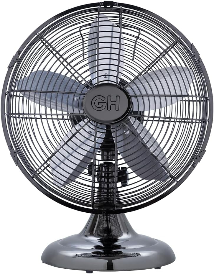 ZMMOO Oscillating 12" Retro Desk Office Table Fan (Midnight Chrome ...