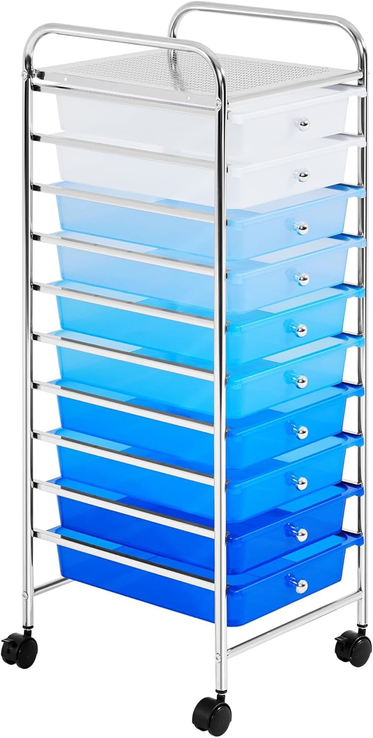 ZMMOO Plastic Trolley with 10 Drawers Rolling Cart Organizer Utility ...