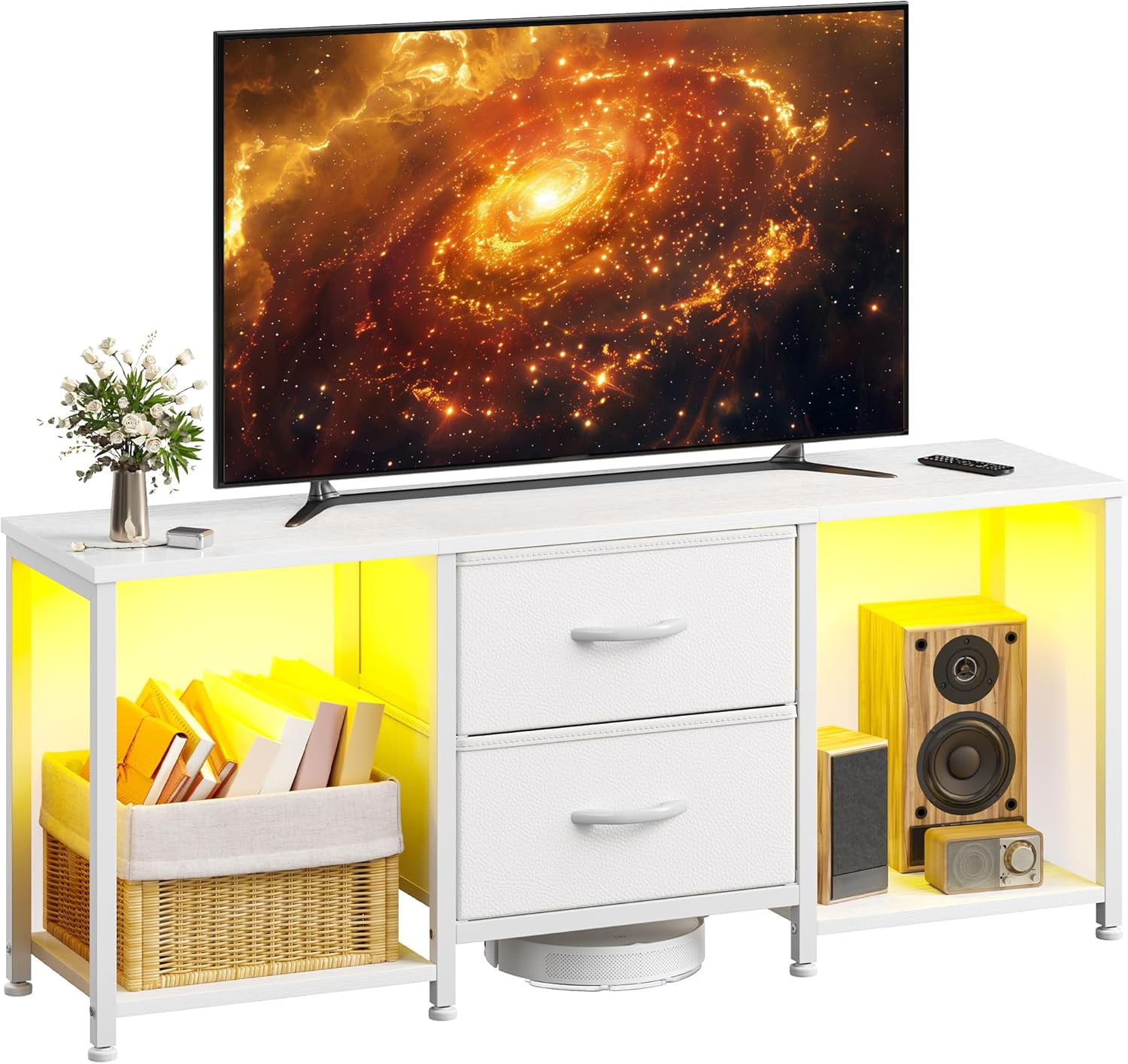 ZMMOO TV Stand for Bedroom with LED Lights, Dresser TV Stand with Two ...