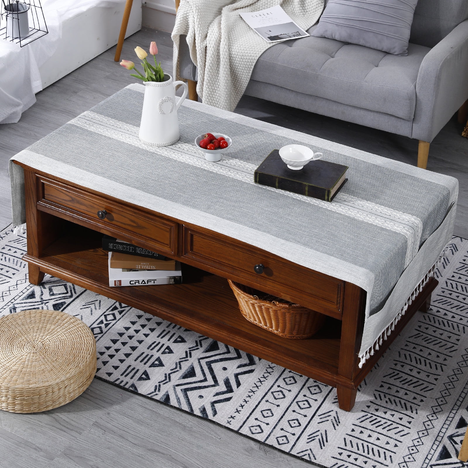 ZMNSZBD linen fringed coffee tablecloth living room rectangular ...