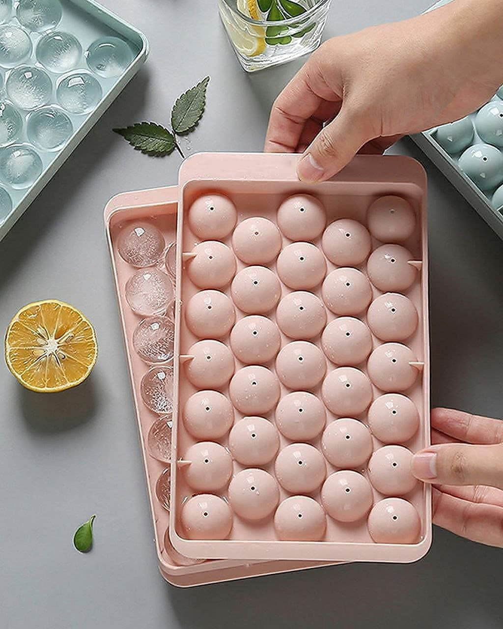 ZMOXY Plastic Reusable Flexible Round Ice Cube Trays 33 Cavity Mini ...