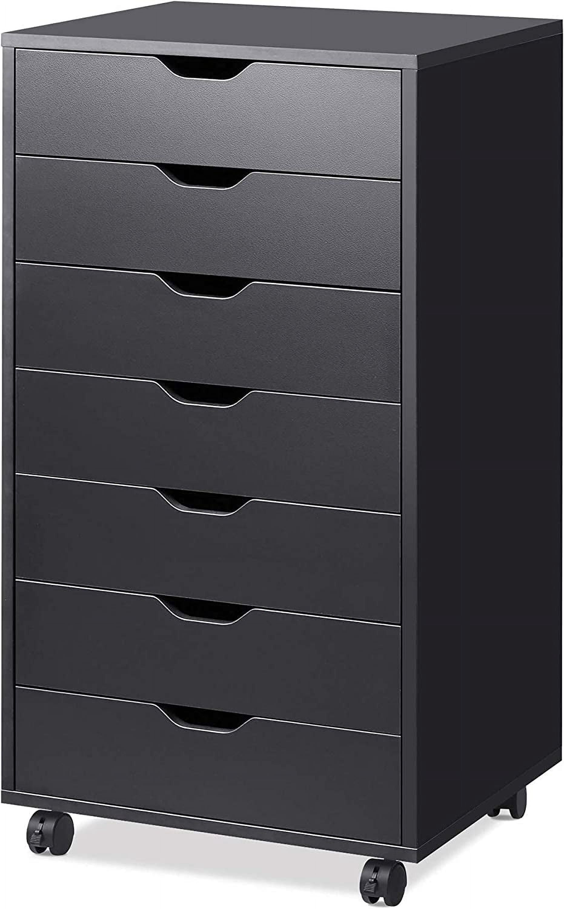 ZMSHOP 7-Drawer Wood File Cabinet with Wheels, Black Office Storage ...