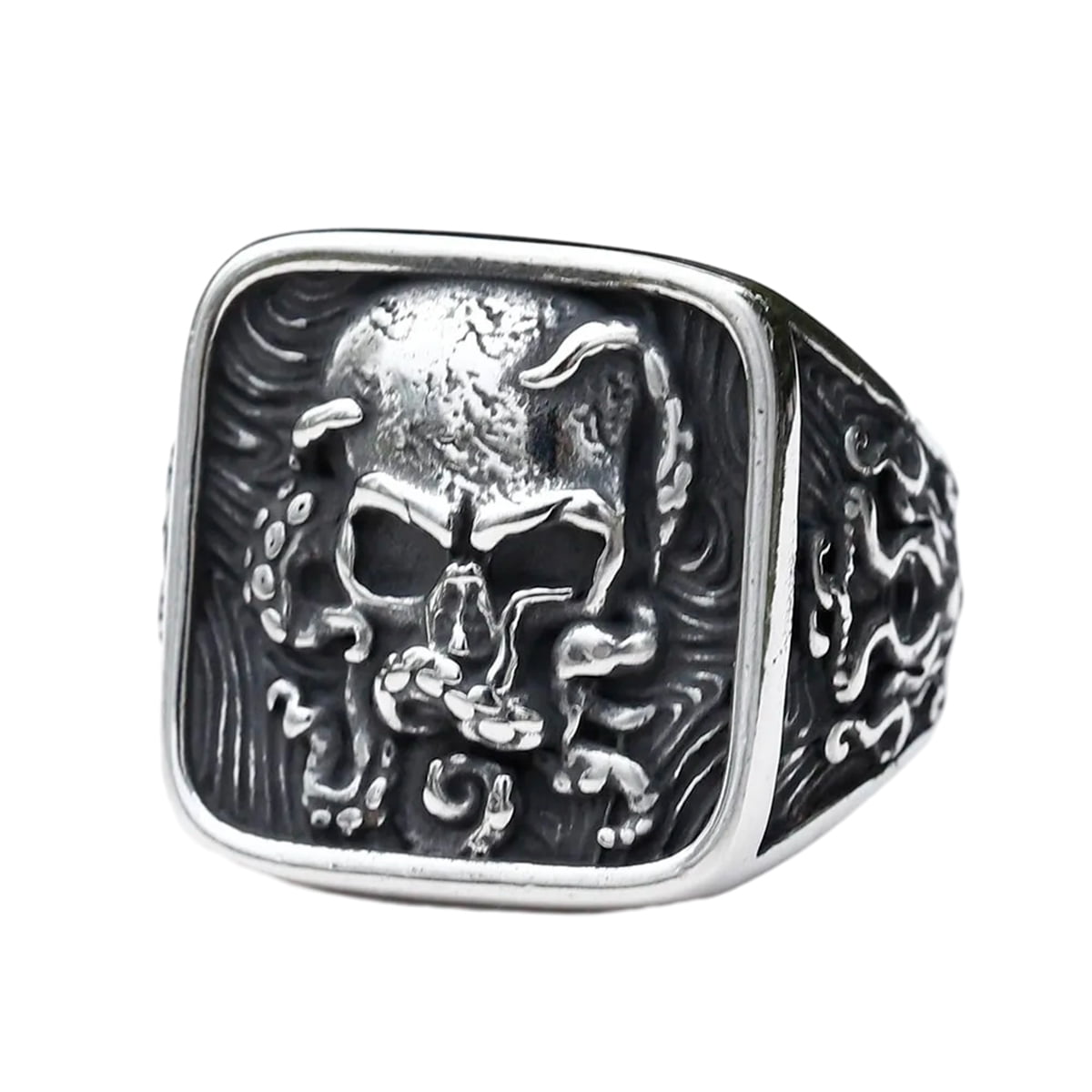 ZMY Home Gothic Pirate Skull Ring - Stainless Steel Signet Ring for Men ...