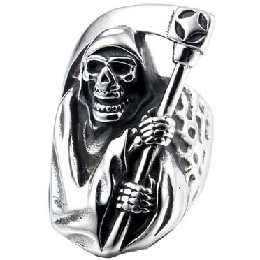 ZMY Home Stainless Steel Grim Reaper Ring Gothic Style Darkness Skull ...