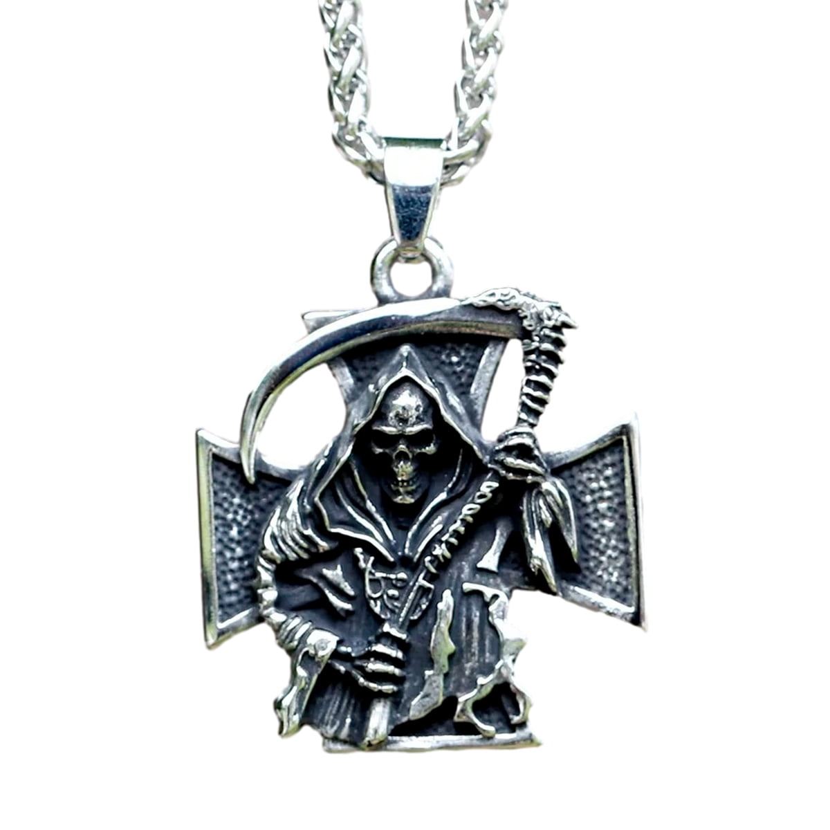 ZMY Home Stainless Steel Necklace - Grim Reaper Pendant with Scythe and ...
