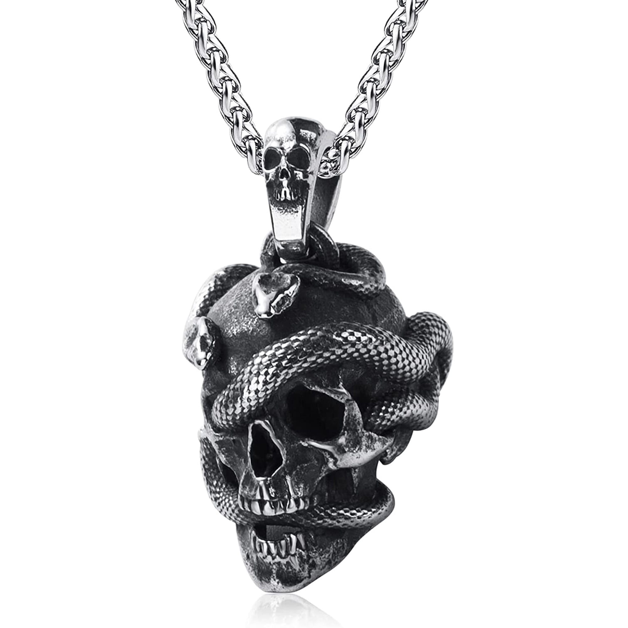 ZMY Home Gothic Stainless Steel Snake and Skull Pendant Necklace with ...
