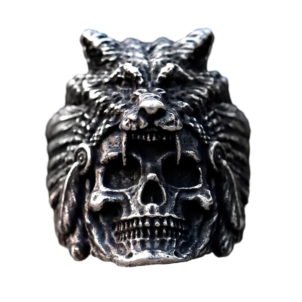 ZMY Home Stainless Steel Skull Ring - Druid with Beast Helmet Design ...